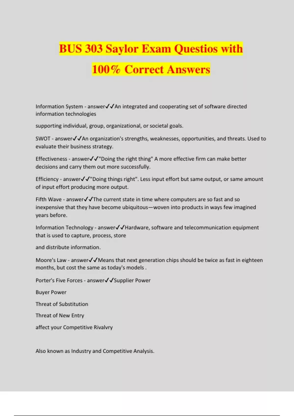 BUS 303 Saylor Exam Questios with 100% Correct Answers - Saylor - Stuvia US