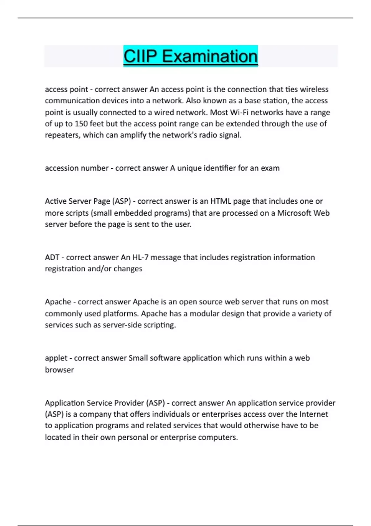 CIIP Examination Questions and answers latest update - CIIP - Stuvia US