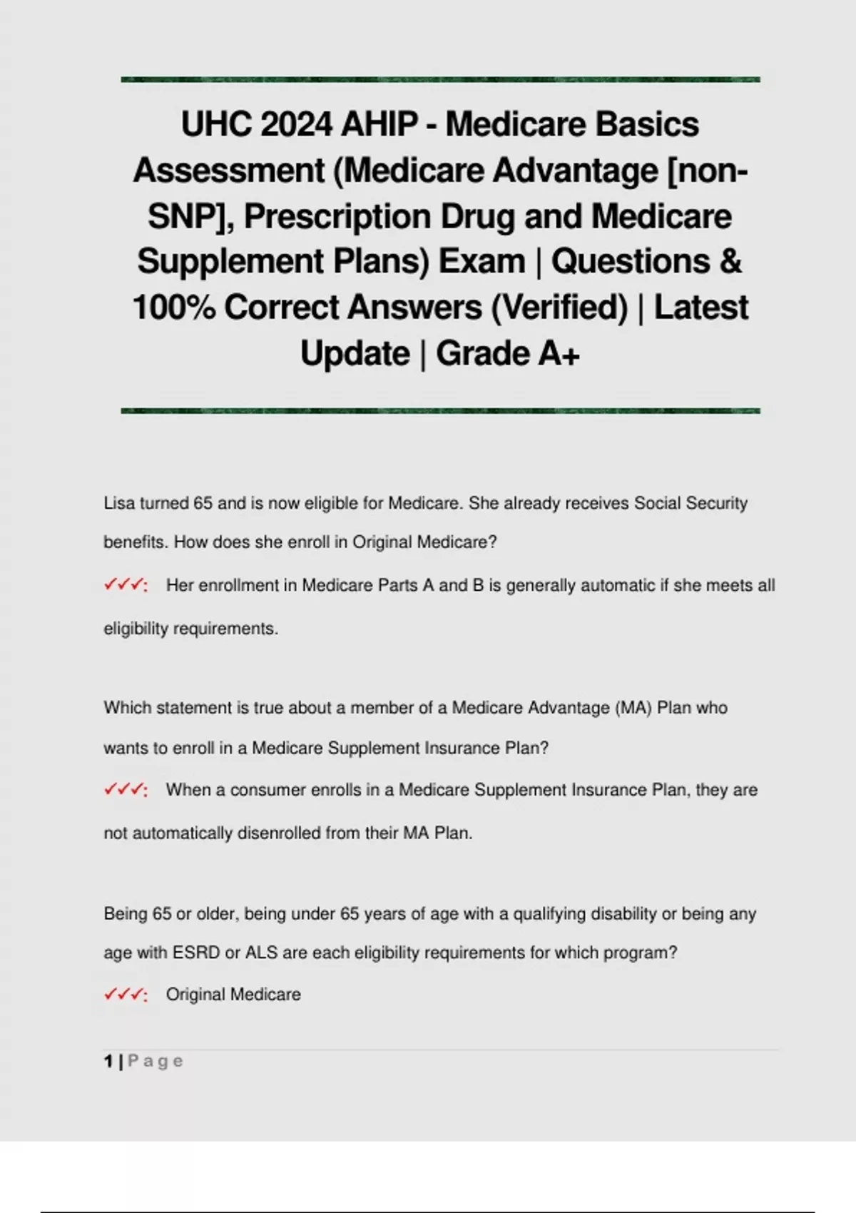 UHC 2024 AHIP - Medicare Basics Assessment (Medicare Advantage [non SNP ...