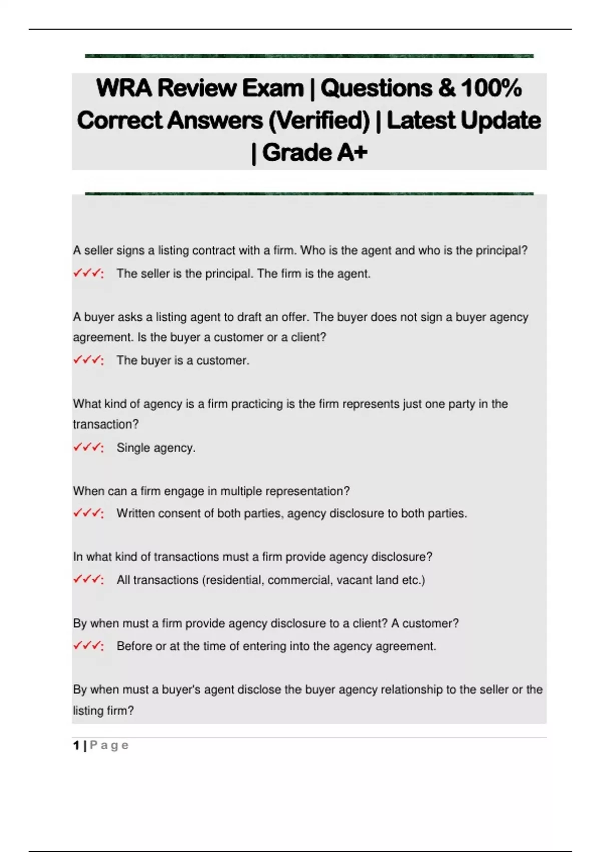 WRA Review Exam | Questions & 100% Correct Answers (Verified) | Latest ...