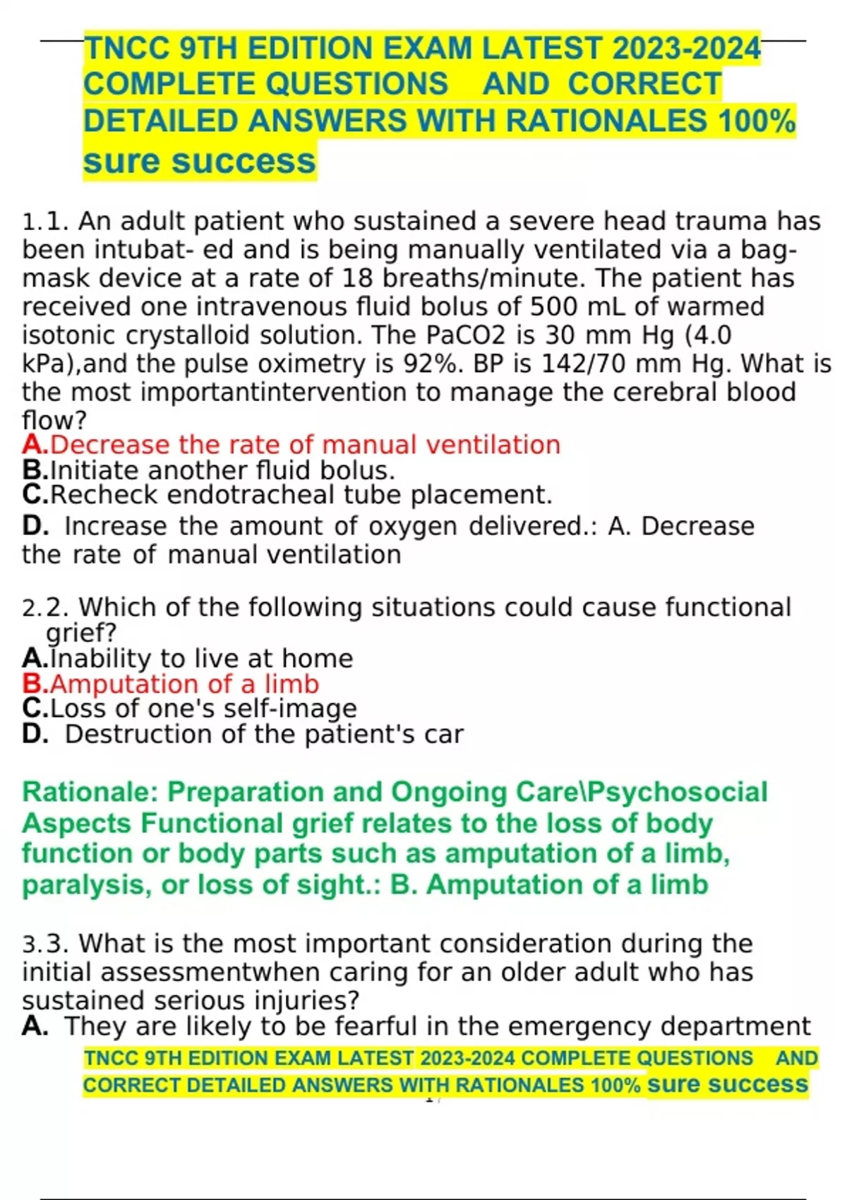 TNCC 9TH EDITION EXAM LATEST COMPLETE QUESTIONS AND CORRECT DETAILED ...