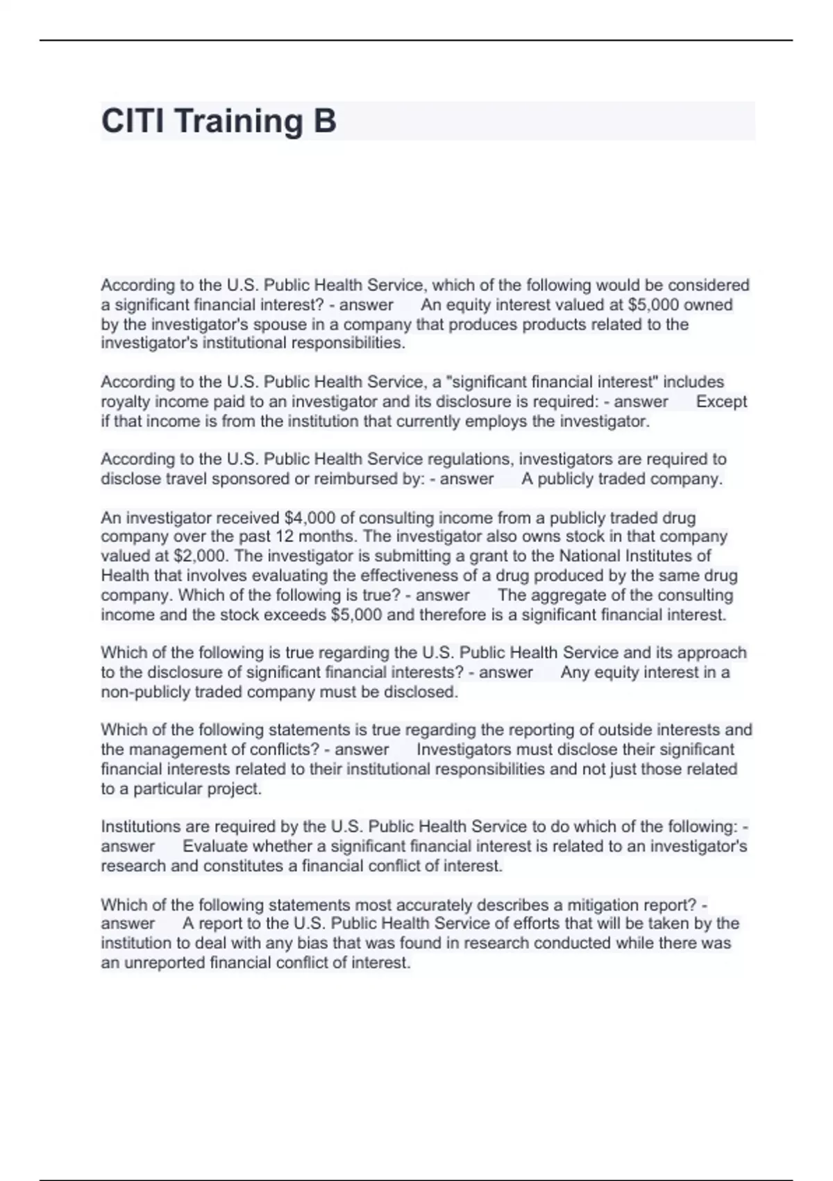 CITI Training B Questions and Answers 2024 - CITI - Stuvia US