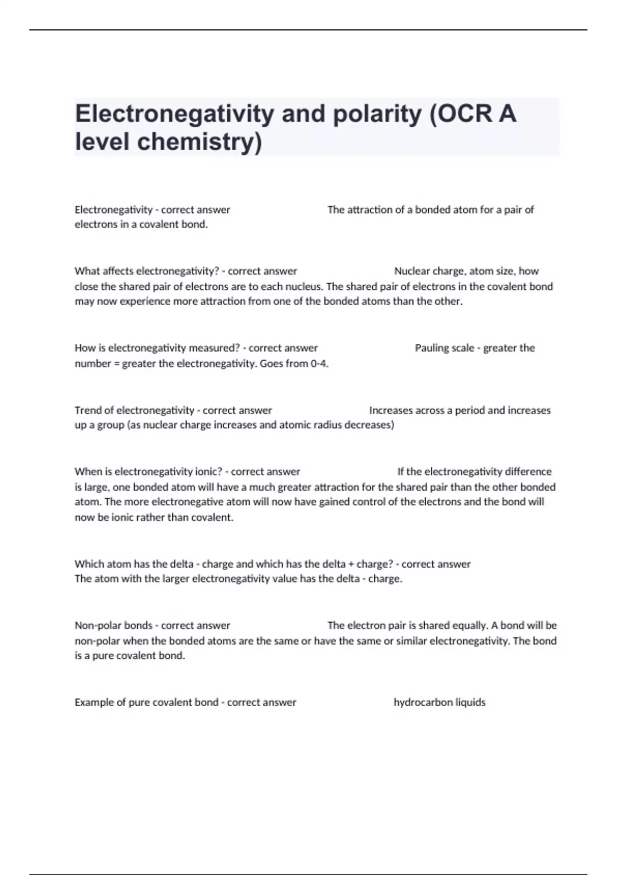 Electronegativity and polarity (OCR A level chemistry) Practice Exam ...