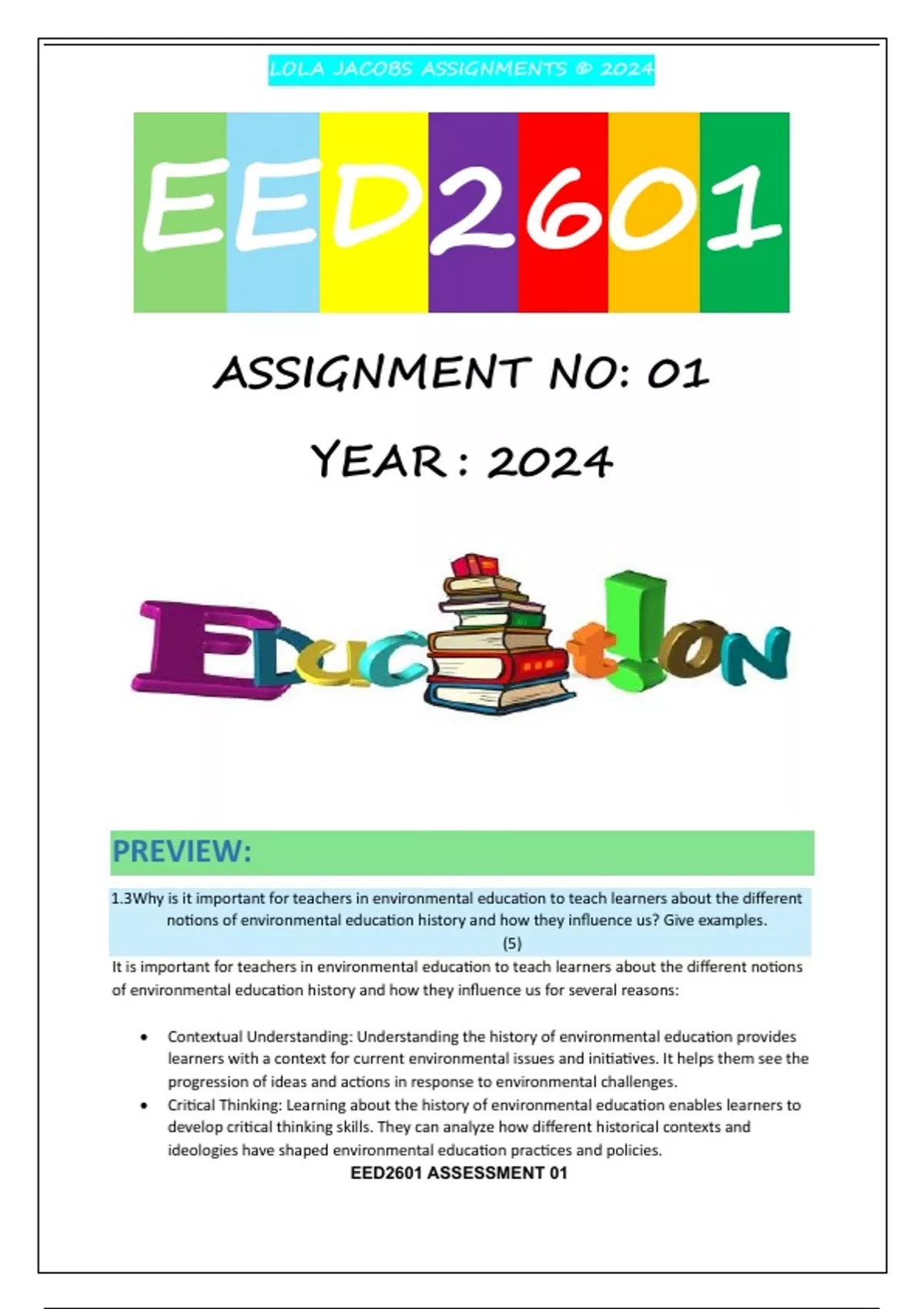 EED2601 S1 ASSIGNMENT 1 2024 (FULL ANSWERS) - EED2601 - Stuvia SA
