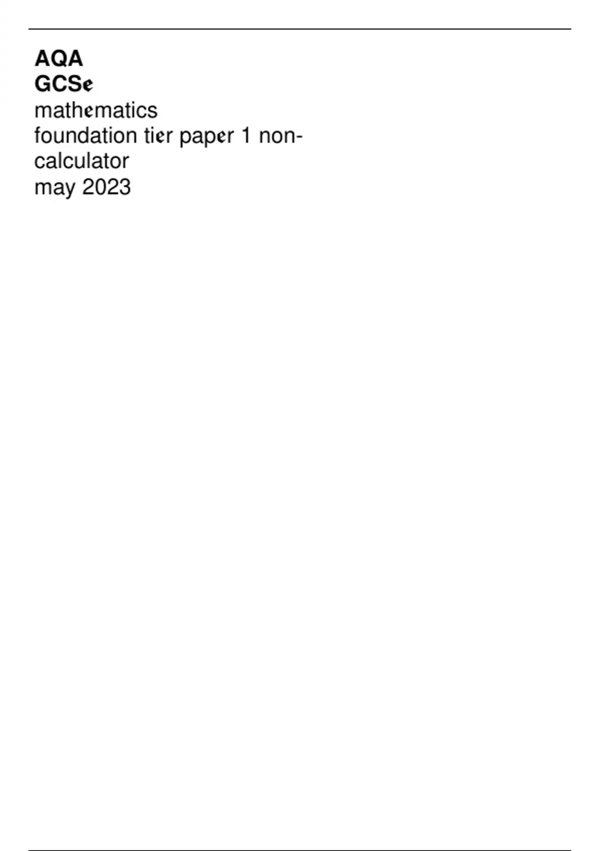 AQA GCSE mathematics foundation tier paper 1 non - calculator, May 2023 ...