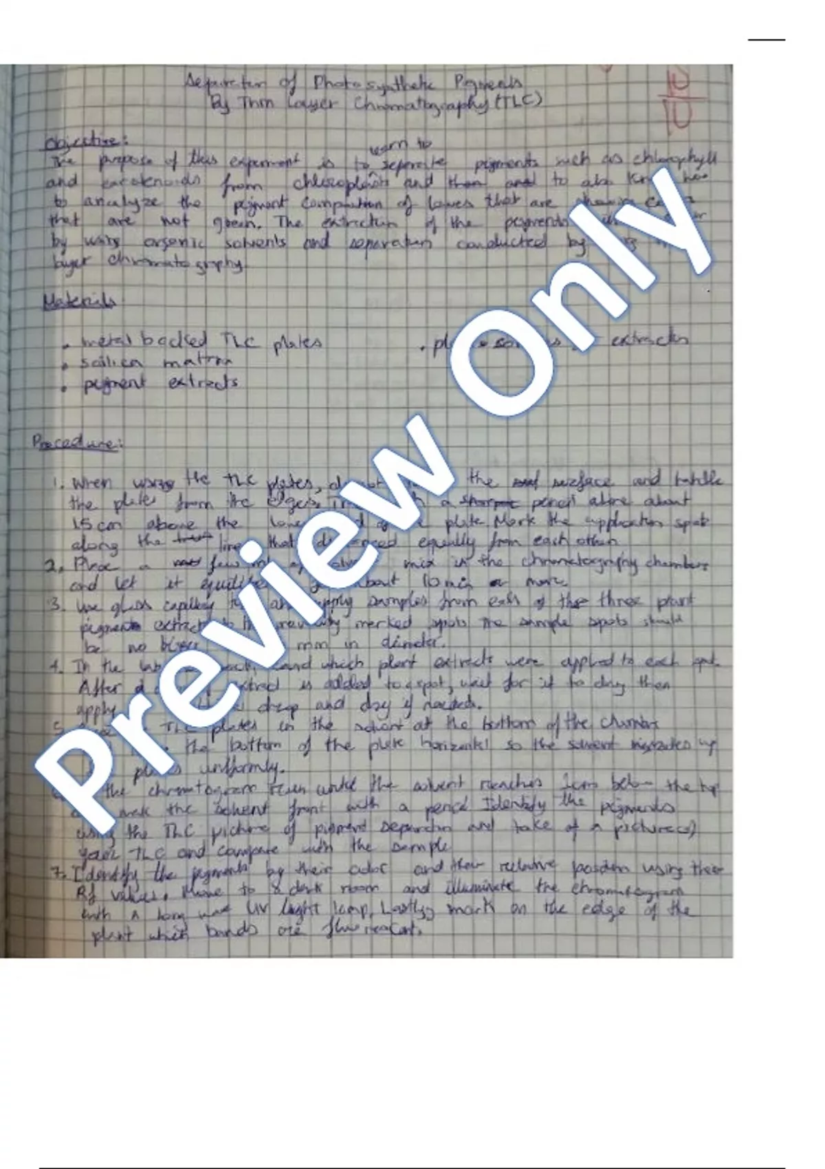 Bio of Seed Plants Lab Report: Separation of Photosynthetic Pigments ...