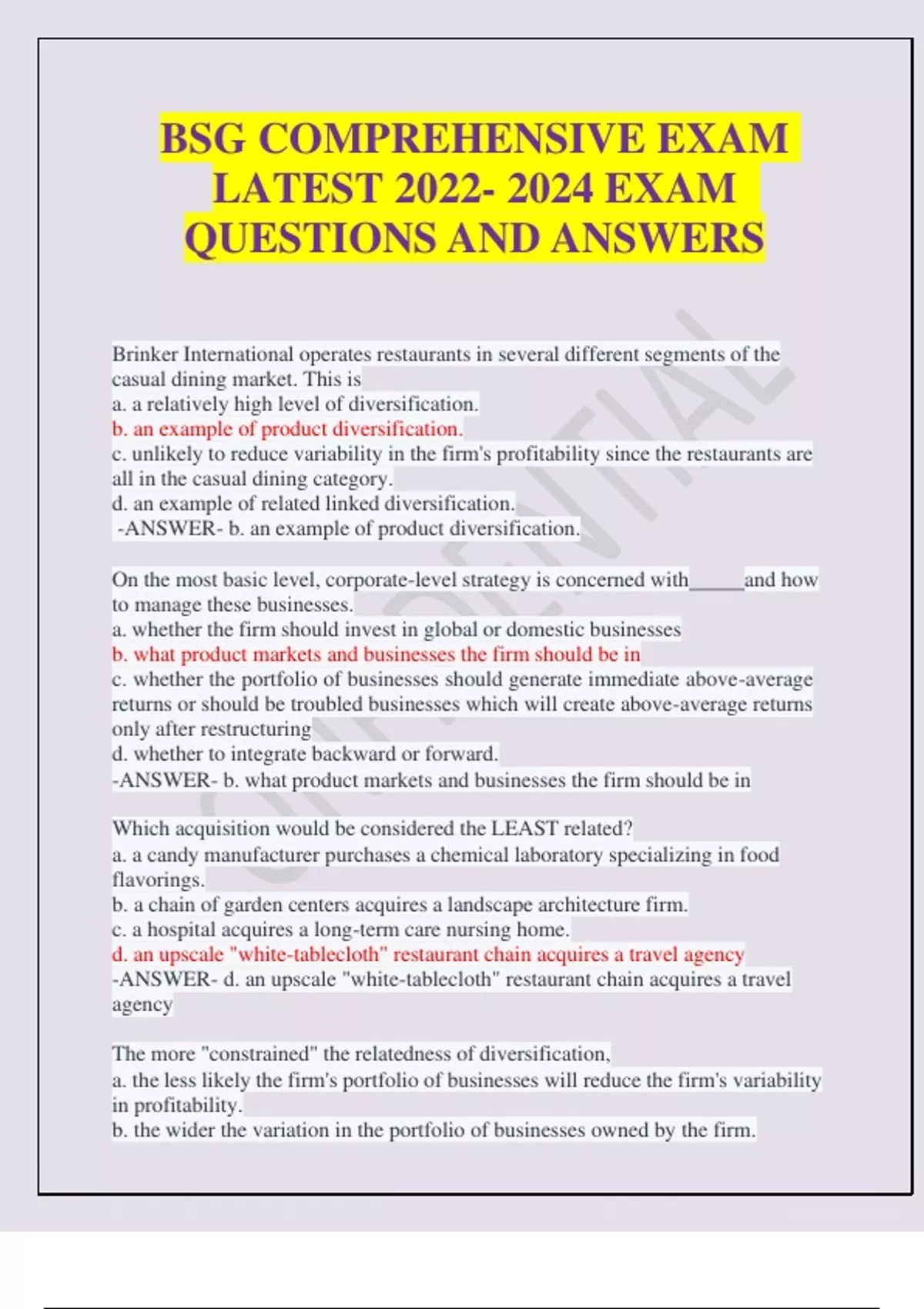 BSG COMPREHENSIVE EXAM LATEST EXAM QUESTIONS AND ANSWERS - BSG C ...