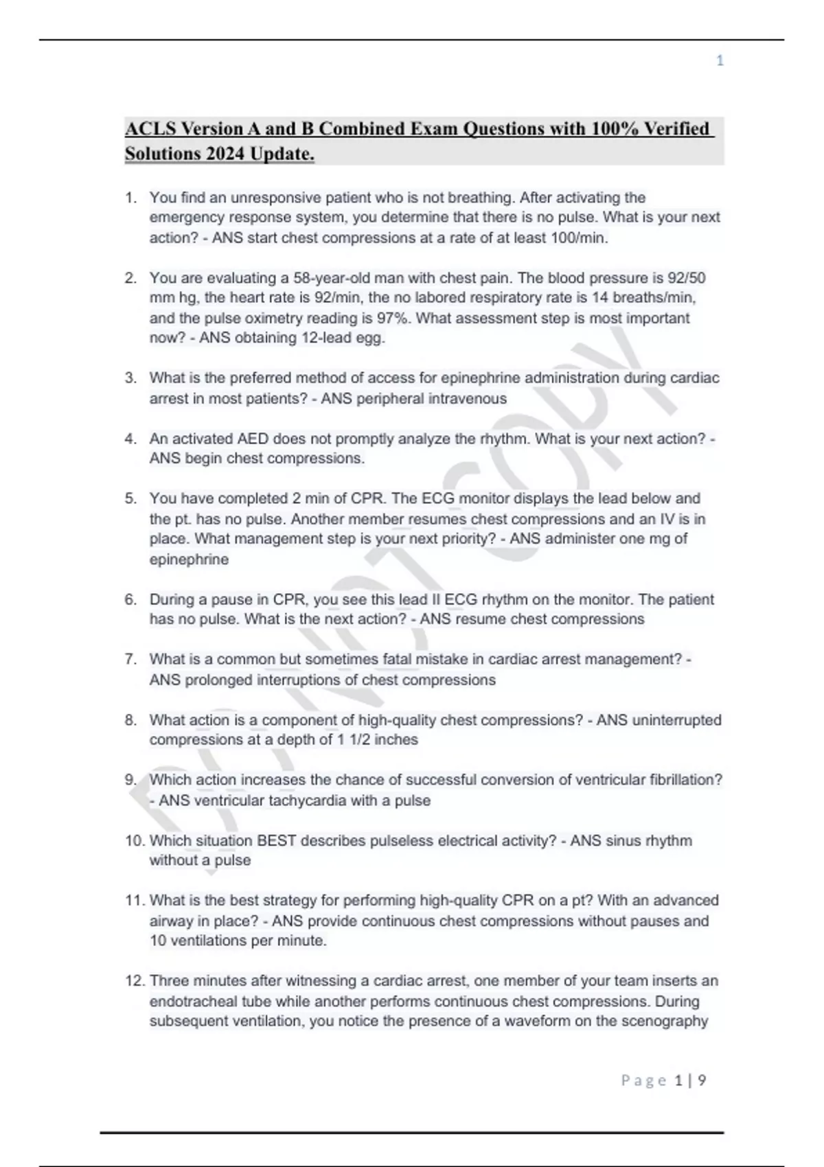 ACLS Version A and B Combined Exam Questions with 100% Verified ...