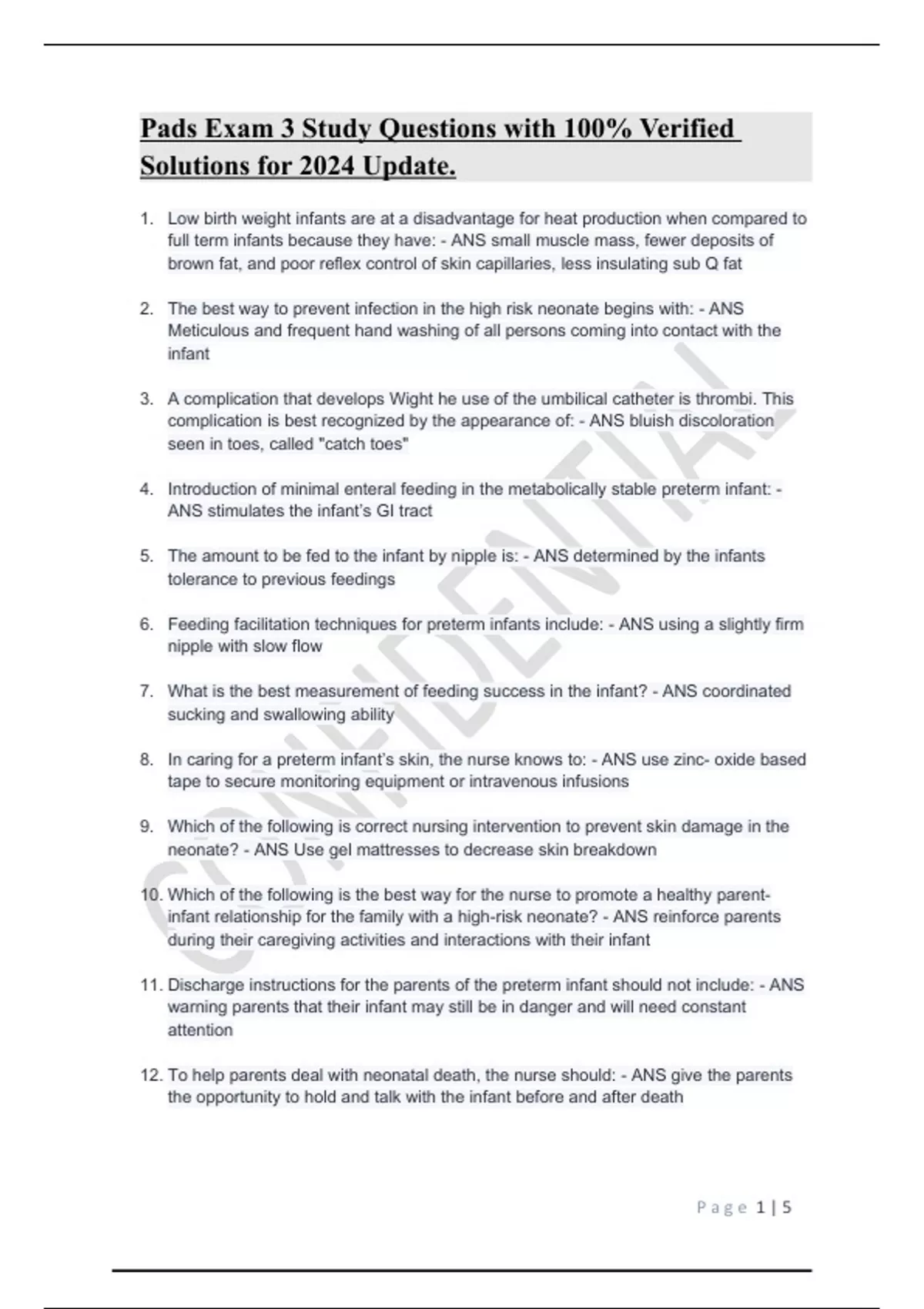 Peds Exam 3 Study Questions with 100% Verified Solutions for 2024 ...