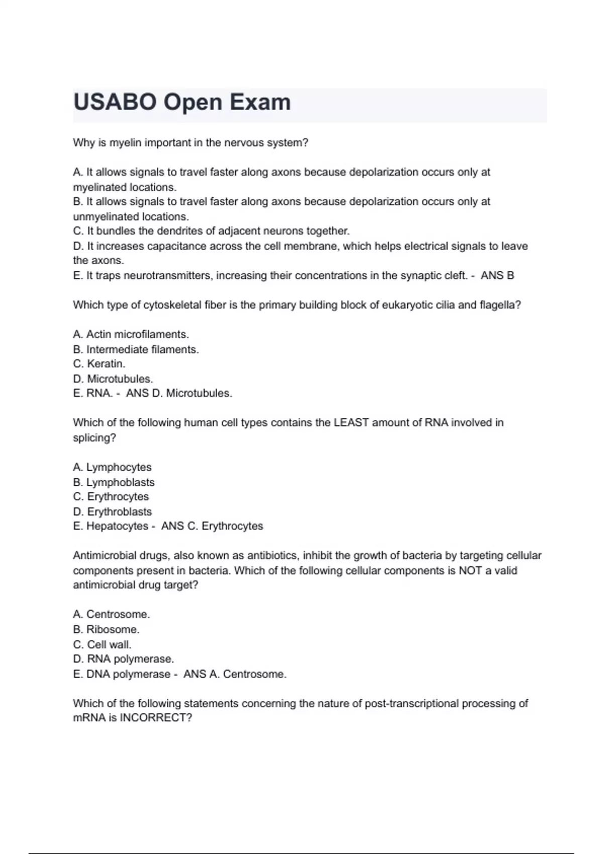 USABO Open Exam Questions with correct Answers 2024( A+ GRADED 100% ...