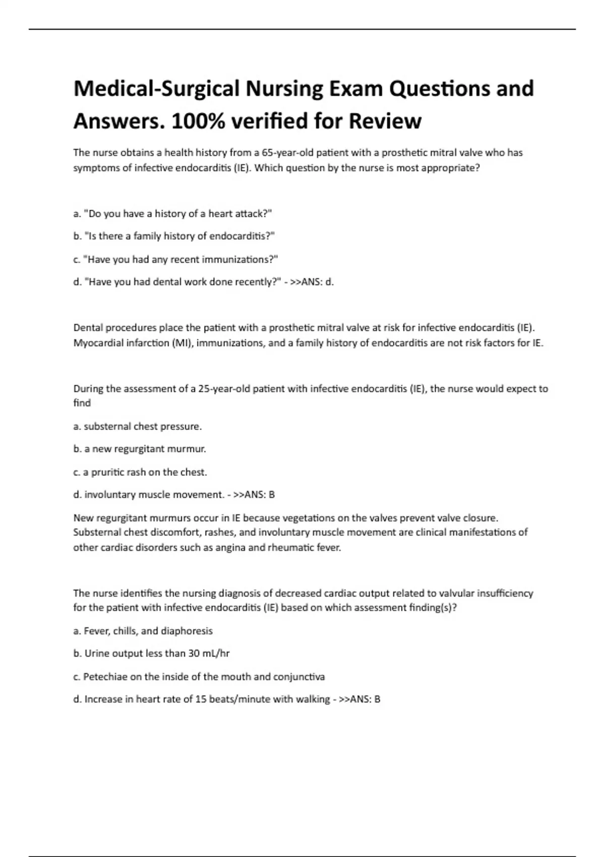 Medical-Surgical Nursing Exam Questions and Answers. 100% verified for ...