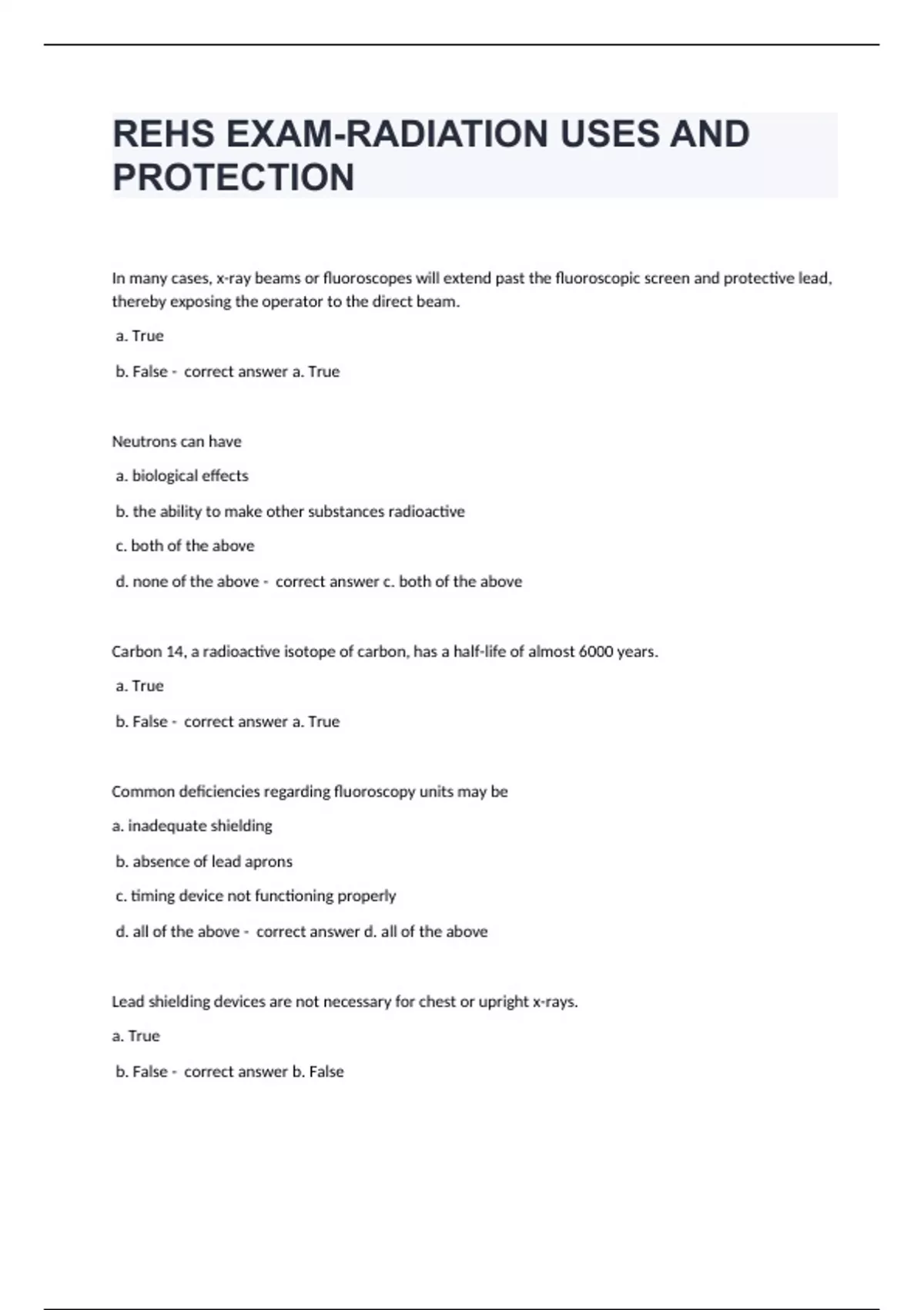 REHS EXAM-RADIATION USES AND PROTECTION 2024/2025 passed - REHS - Stuvia US
