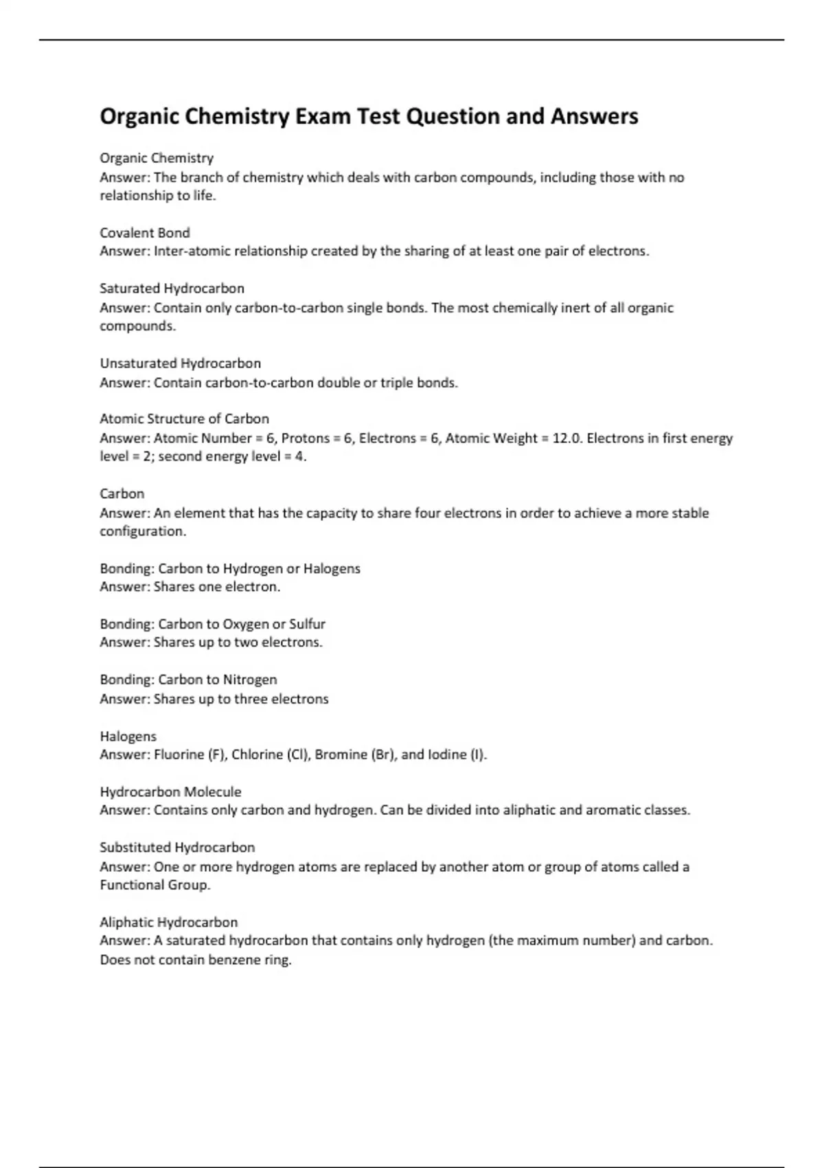 Organic Chemistry Exam Test Question and Answers - Chemistry - Stuvia US