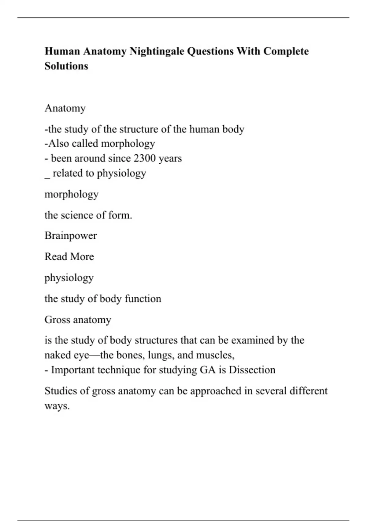 Human Anatomy Nightingale Questions With Complete Solutions - Anatomy - Stuvia US