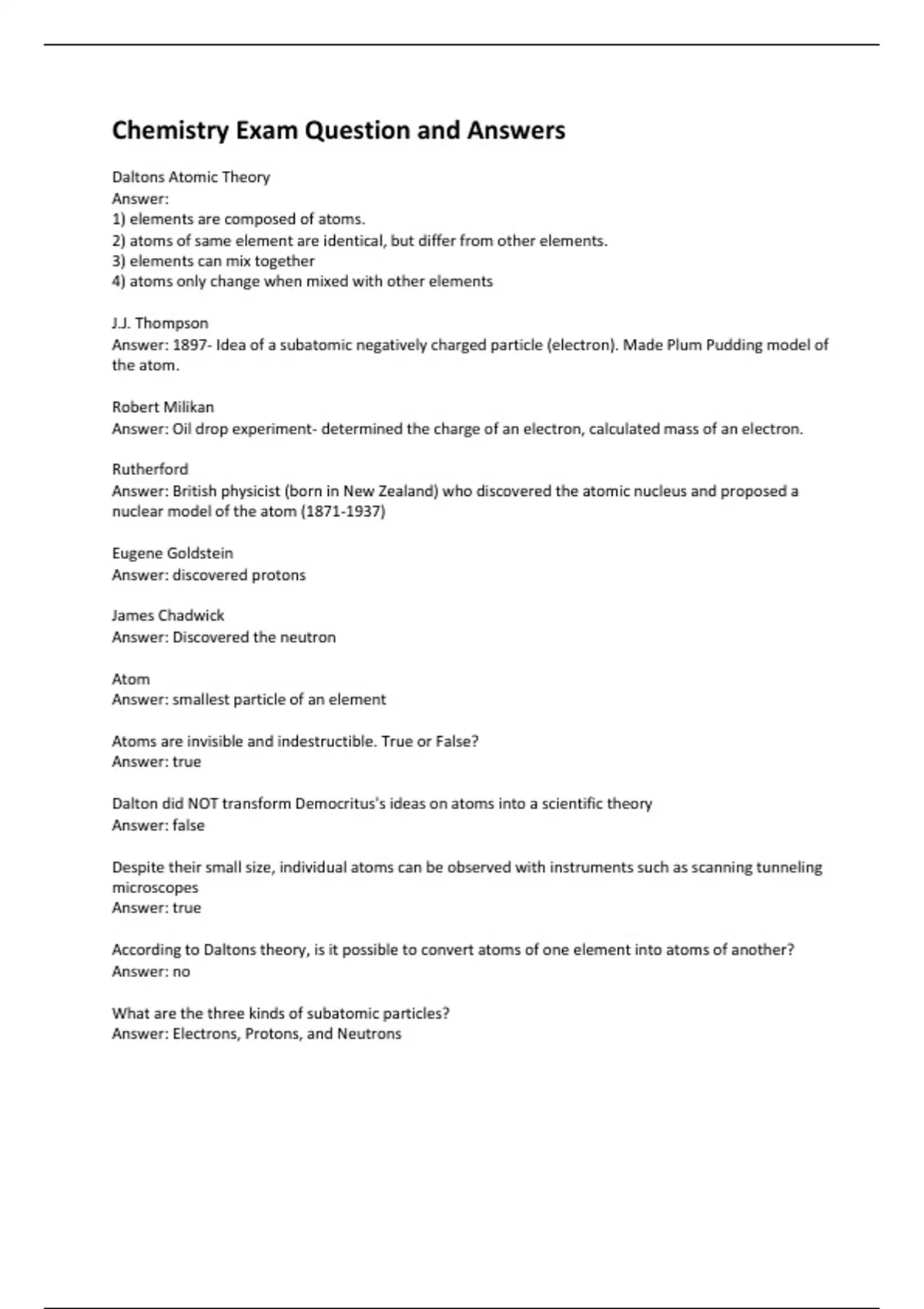 Chemistry Exam Question and Answers - Chemistry - Stuvia US