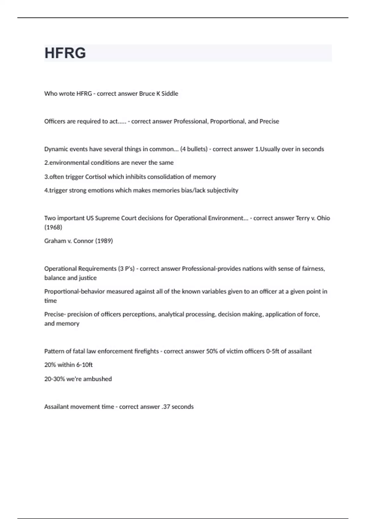 HFRG- Questions with complete solution 2024 - HFRG - Stuvia US