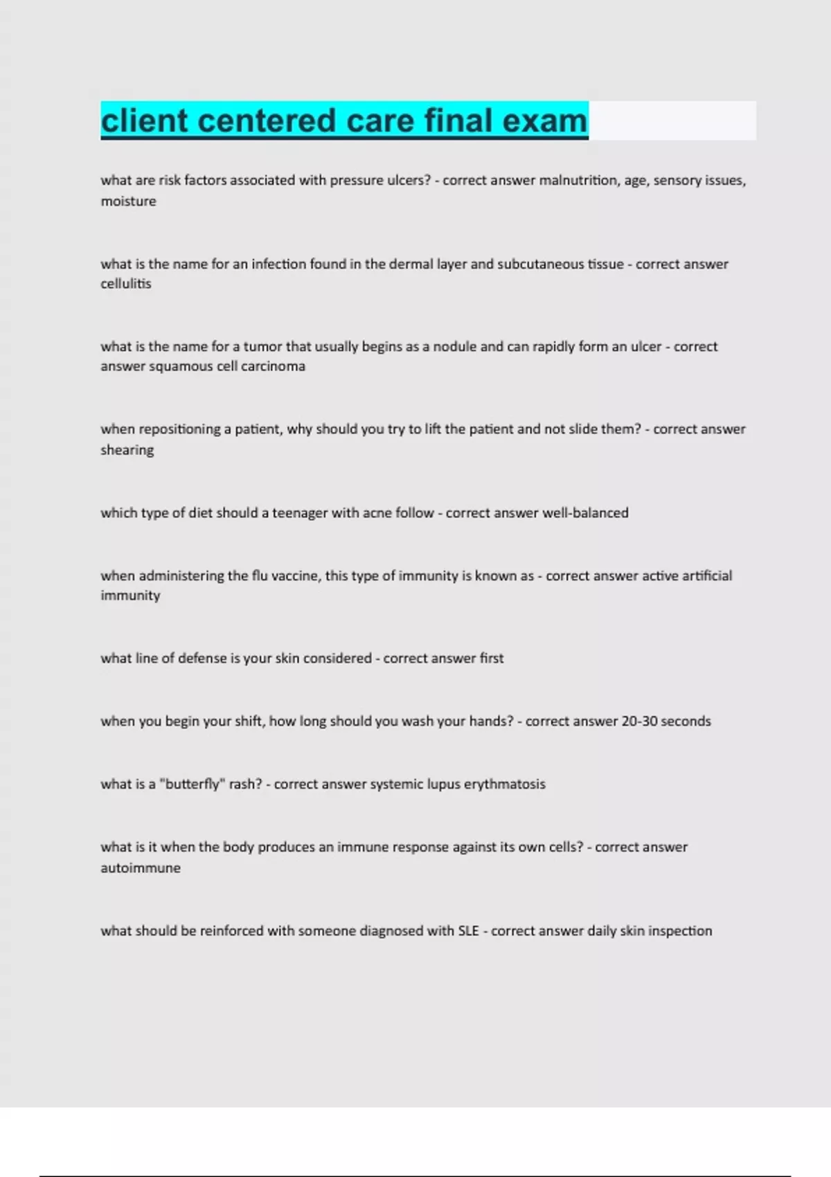client centered care final exam Verified answers 100% - Client centered care - Stuvia US