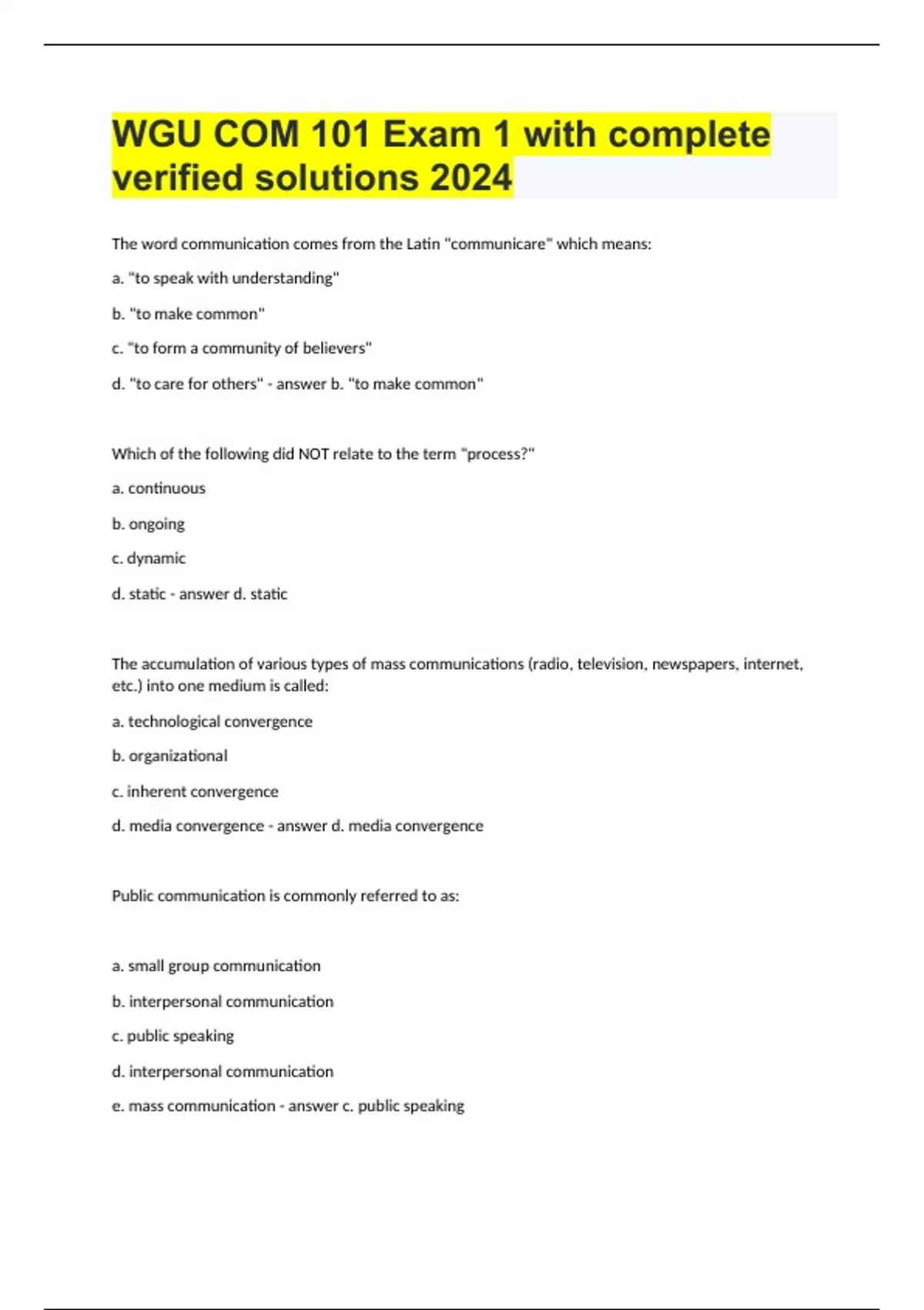 WGU COM 101 Exam 1 with complete verified solutions 2024 ...