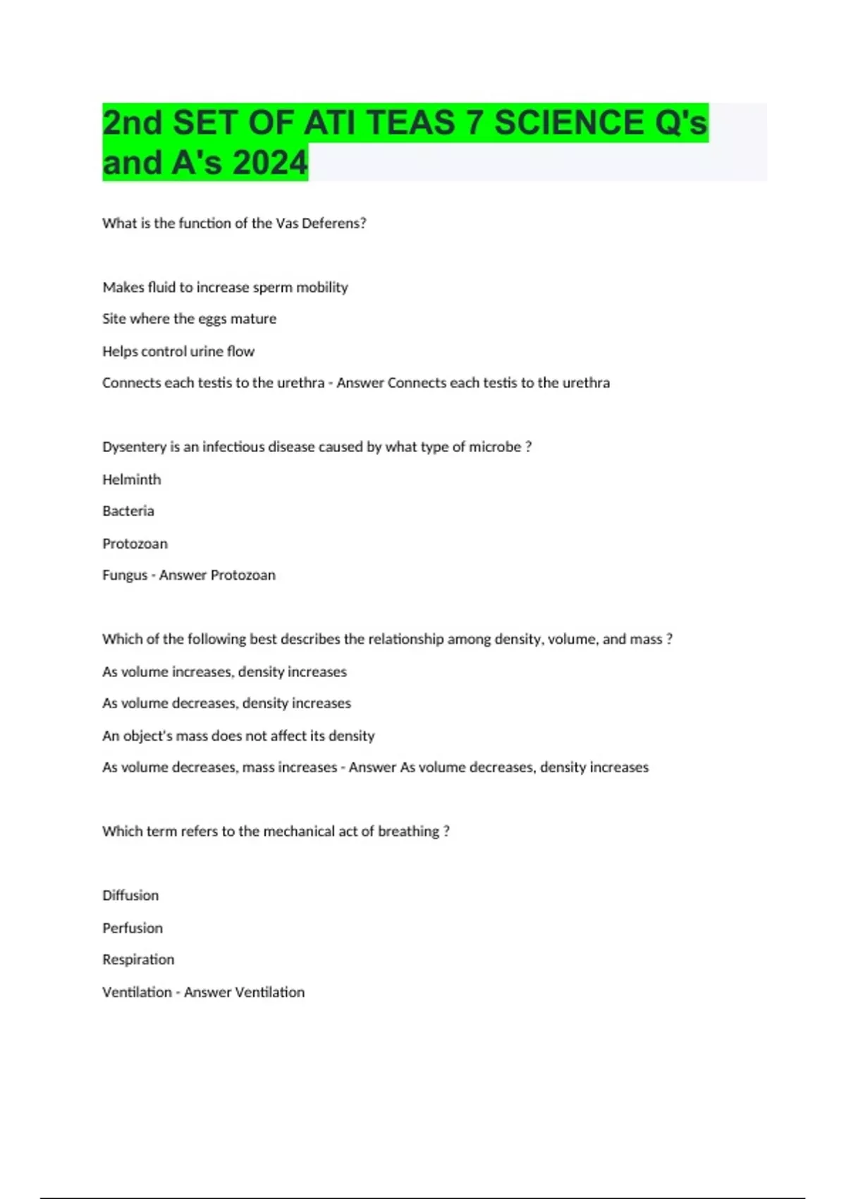 2nd SET OF ATI TEAS 7 SCIENCE Q's and A's 2024 - Certification - Stuvia US