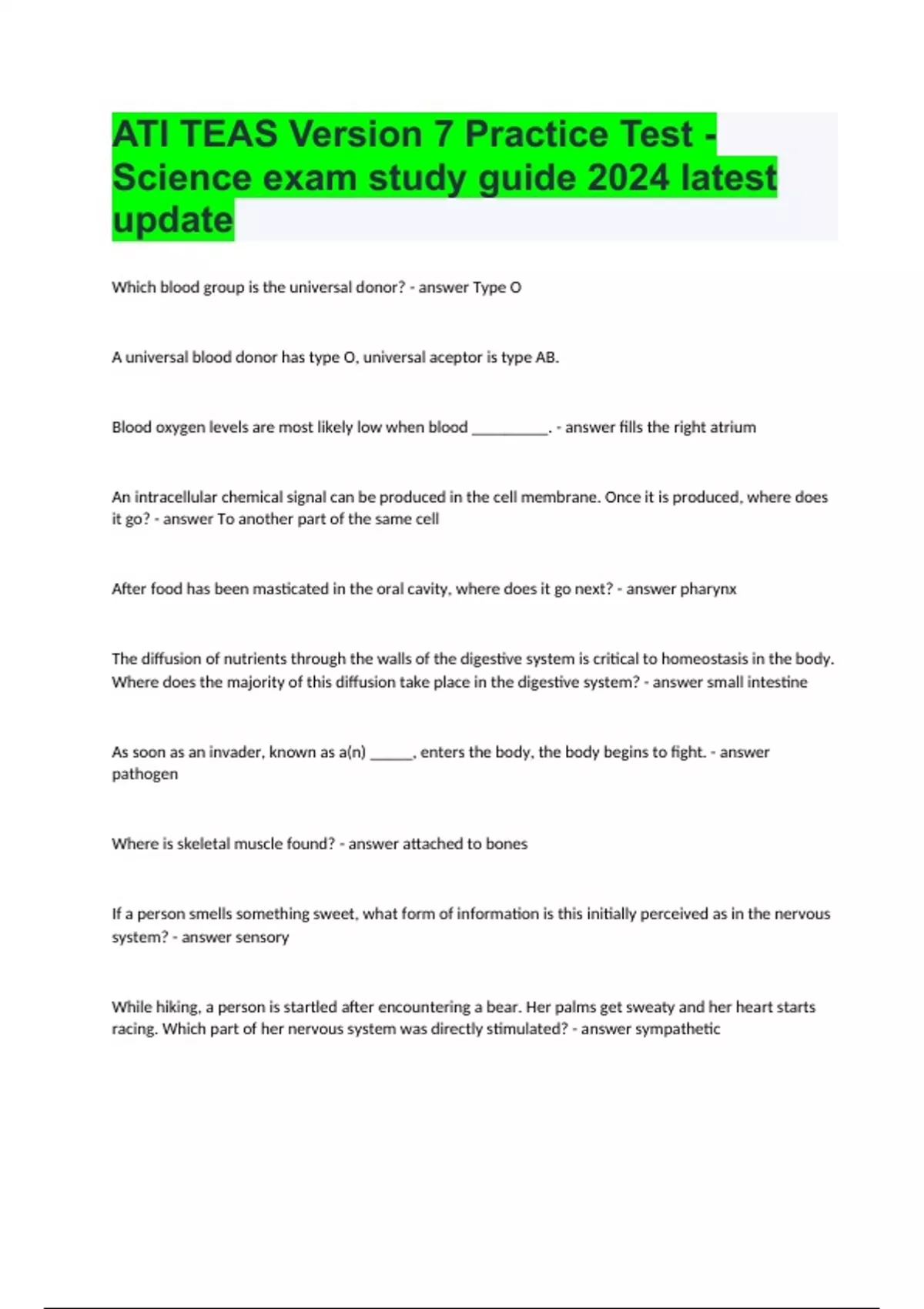 ATI TEAS Version 7 Practice Test - Science exam study guide 2024 latest ...