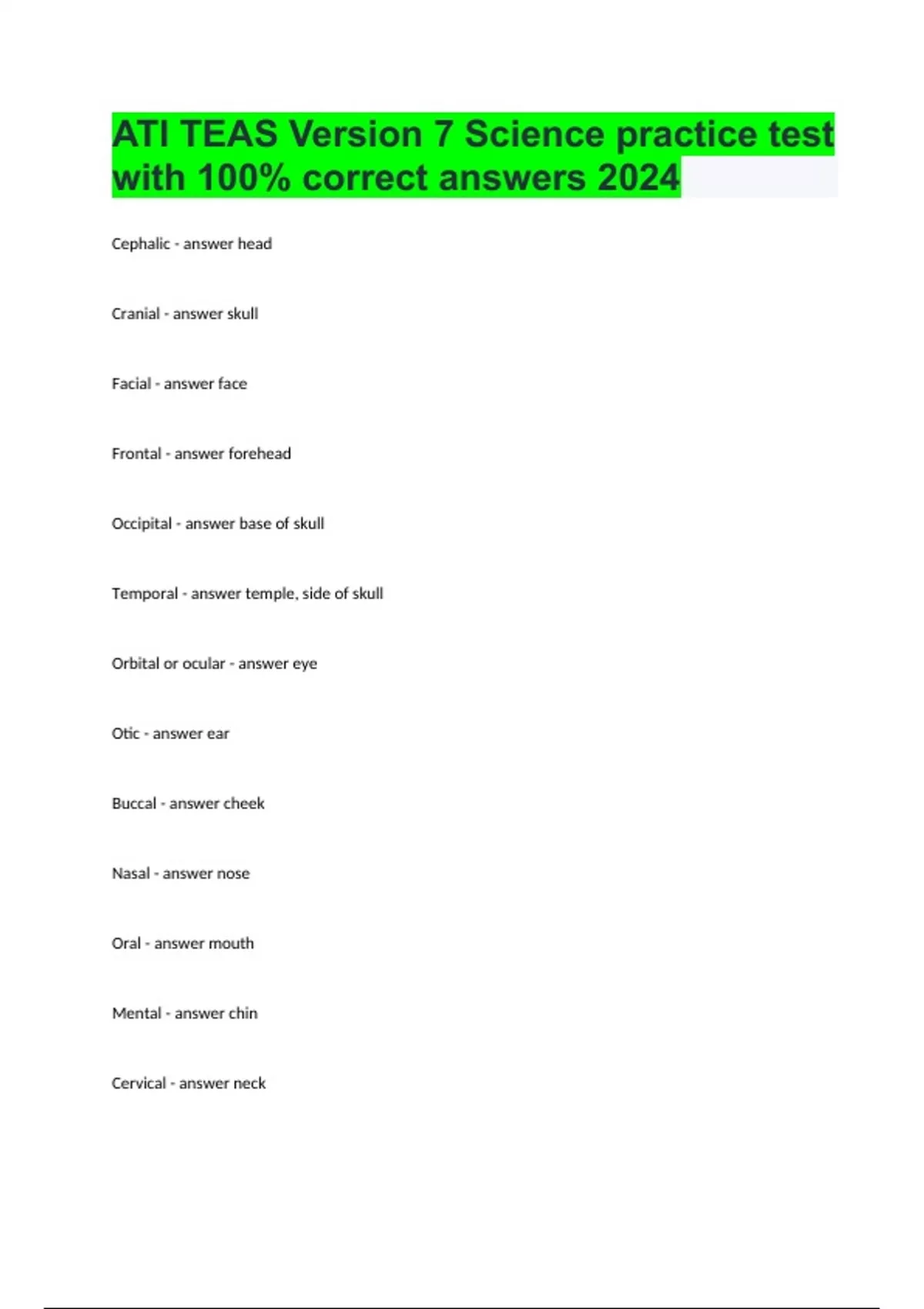 ATI TEAS Version 7 Science practice test with 100% correct answers 2024 ...