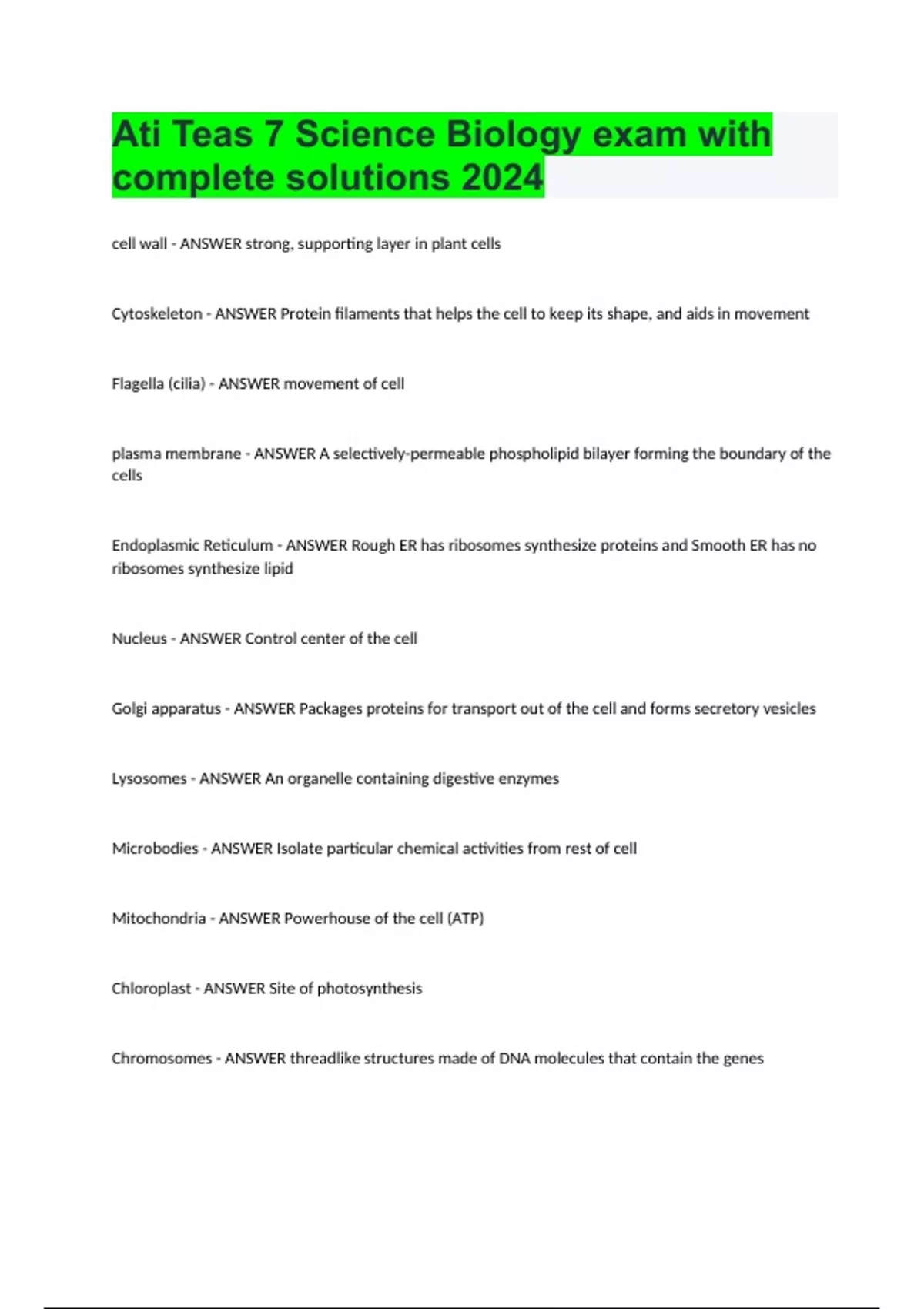 Ati Teas 7 Science Biology exam with complete solutions 2024 ...