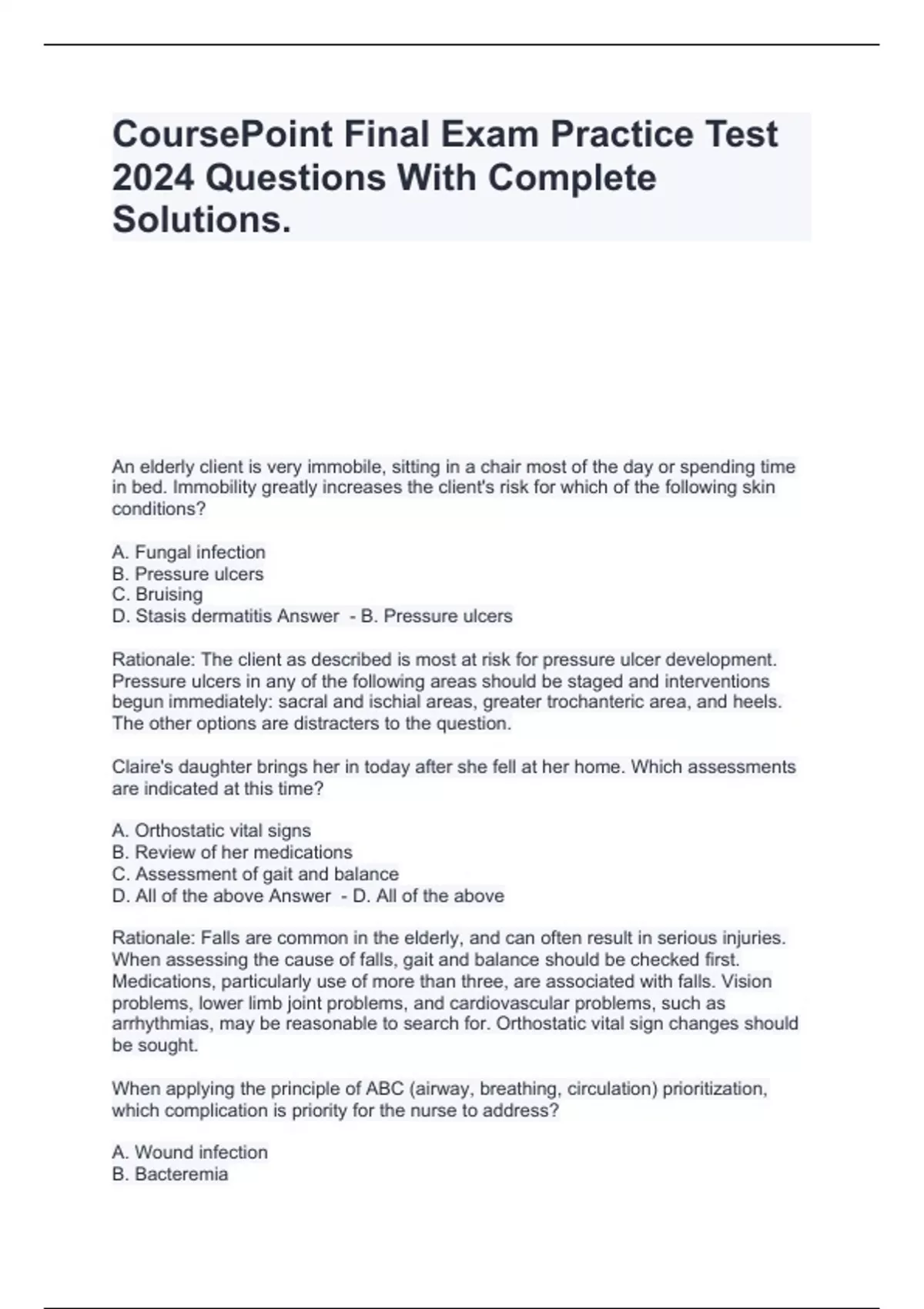 CoursePoint Final Exam Practice Test 2024 Questions With Complete ...