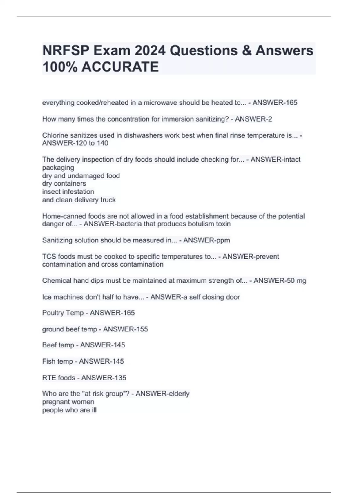 NRFSP Exam 2024 Questions & Answers 100% ACCURATE - NRFSP - Stuvia US