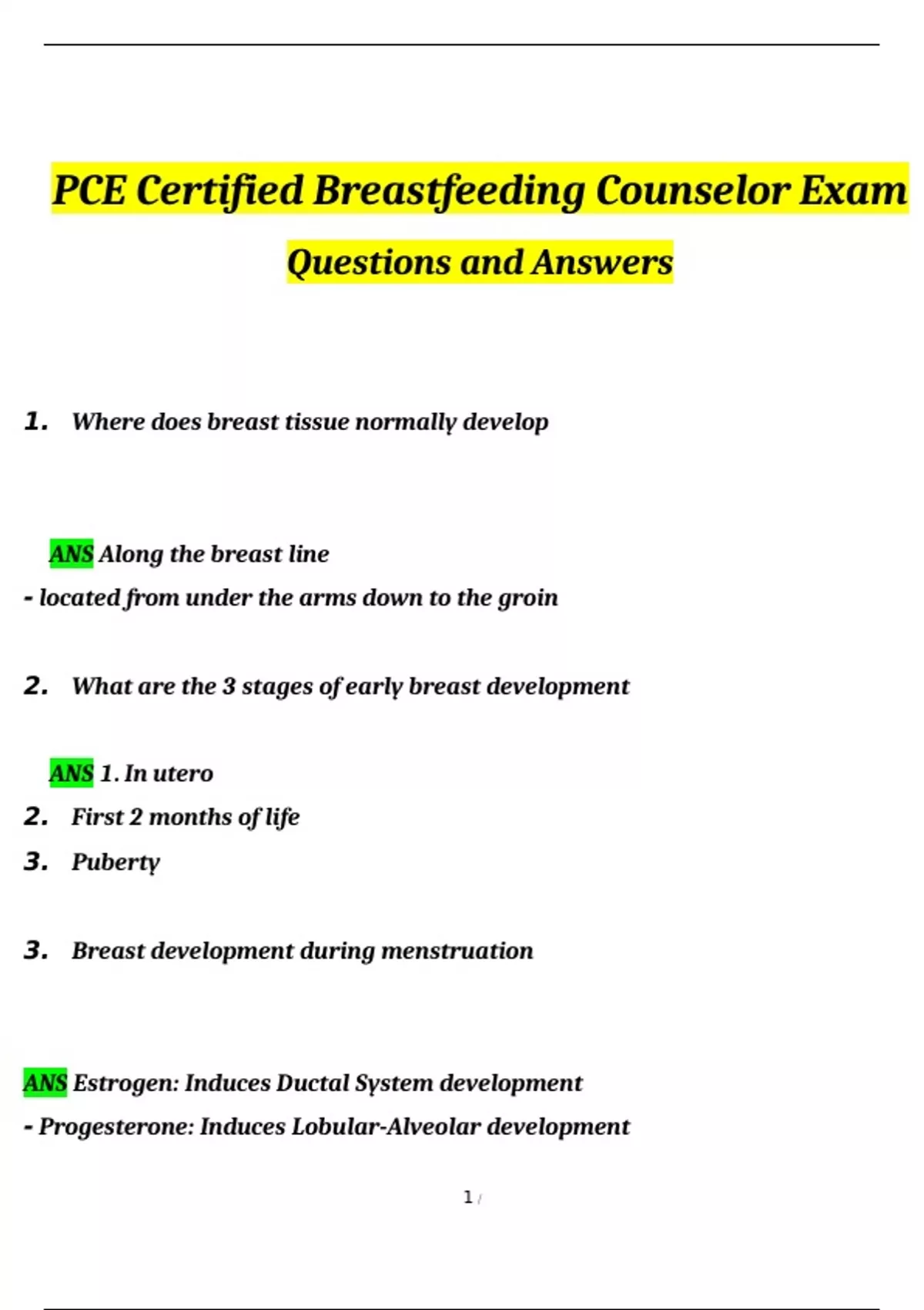 PCE Certified Breastfeeding Counselor Exam Questions and Answers (2024 ...