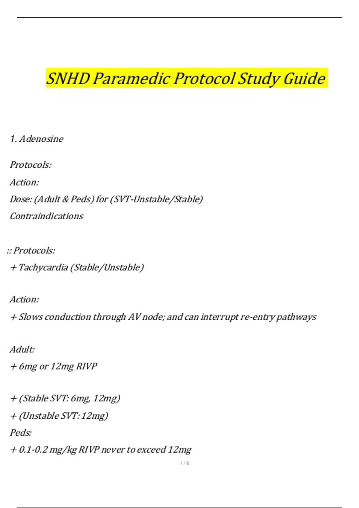 SNHD Paramedic Protocol Exam Questions and Answers (2024 / 2025 ...