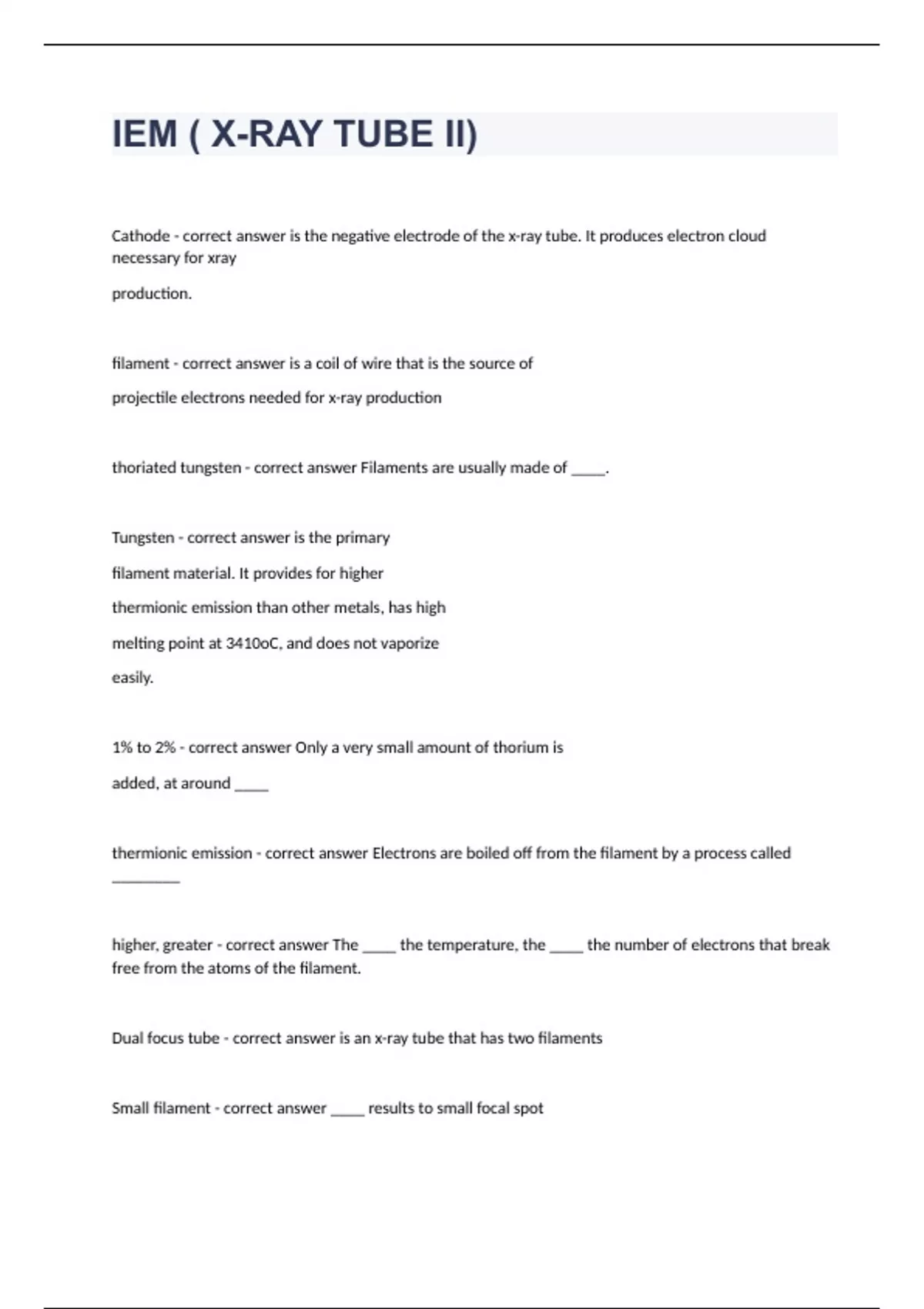 IEM ( X-RAY TUBE II) Question and answers rated A+ 2024 - IEM - Stuvia US