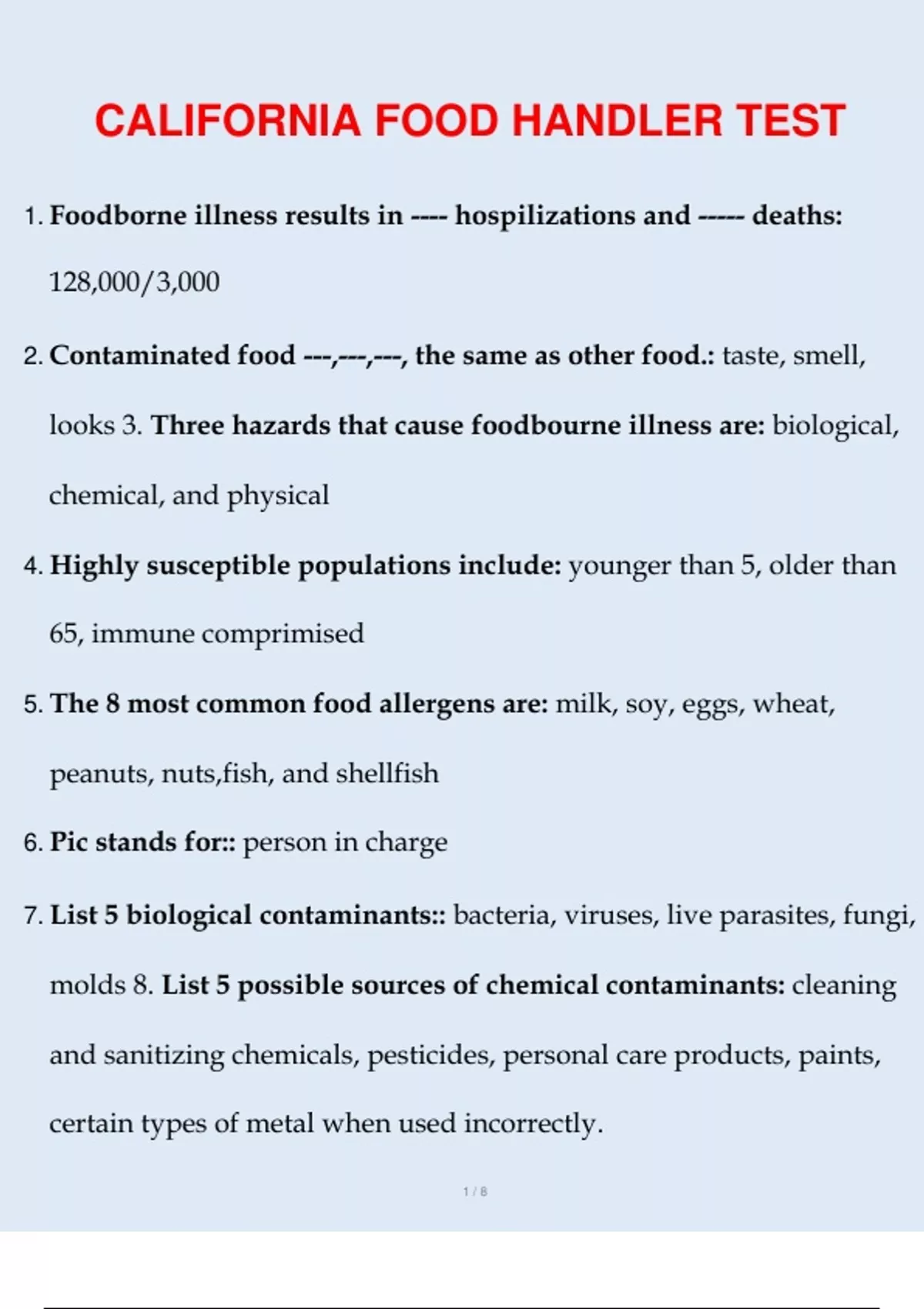 CALIFORNIA FOOD HANDLER TEST EXAM QUESTIONS AND ANSWERS 2024 UPDATED ...
