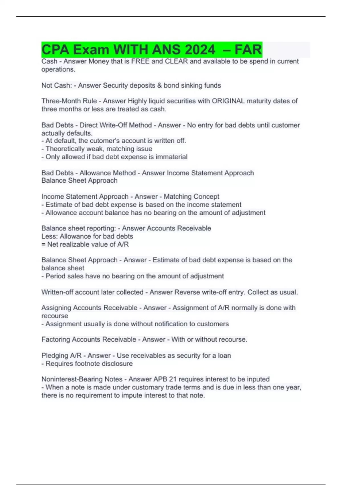 CPA Exam WITH ANS 2024 – FAR - CPA - Stuvia US