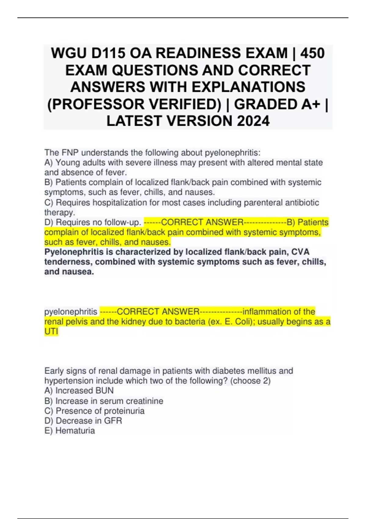WGU D115 OA READINESS EXAM | 450 EXAM QUESTIONS AND CORRECT ANSWERS ...
