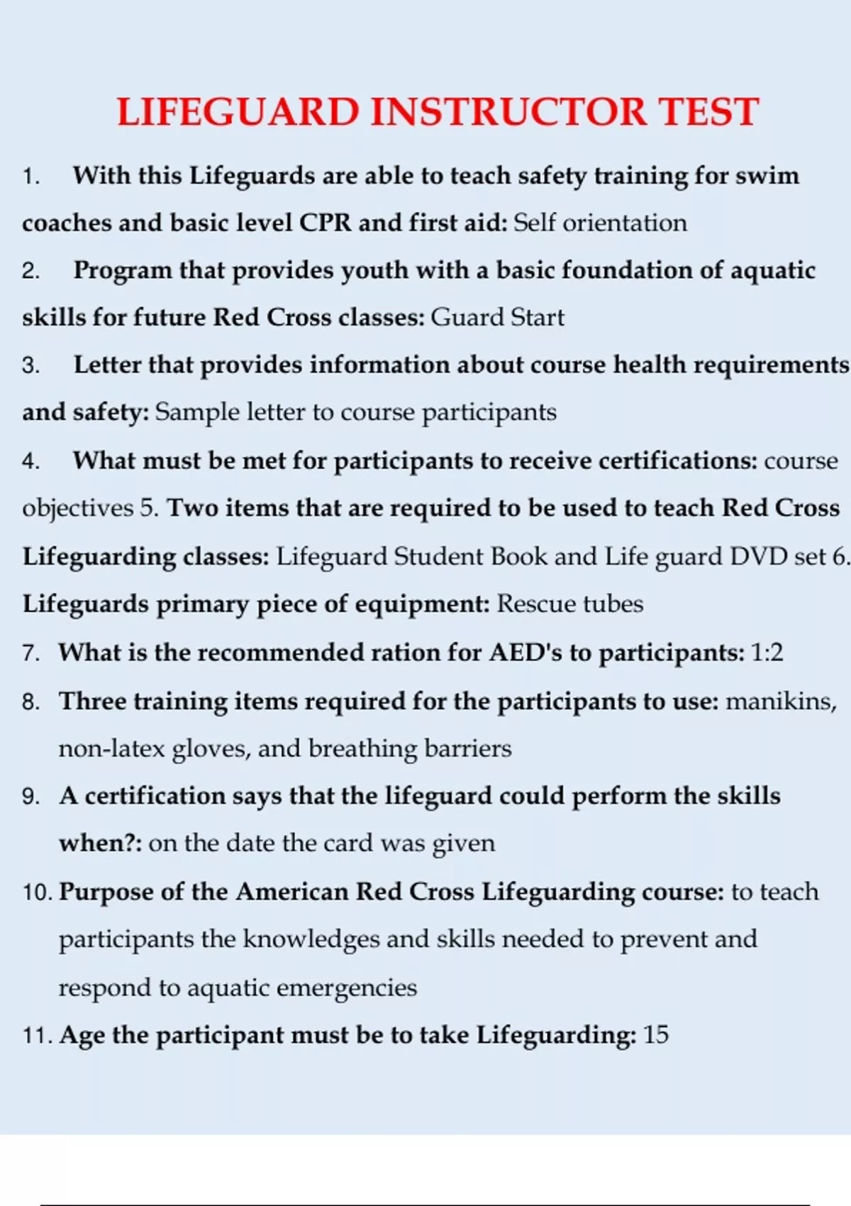 LIFEGUARD INSTRUCTOR EXAM 2024 UPDATEB LIFEGUARD INSTRUCTOR EXAM 2024 ...