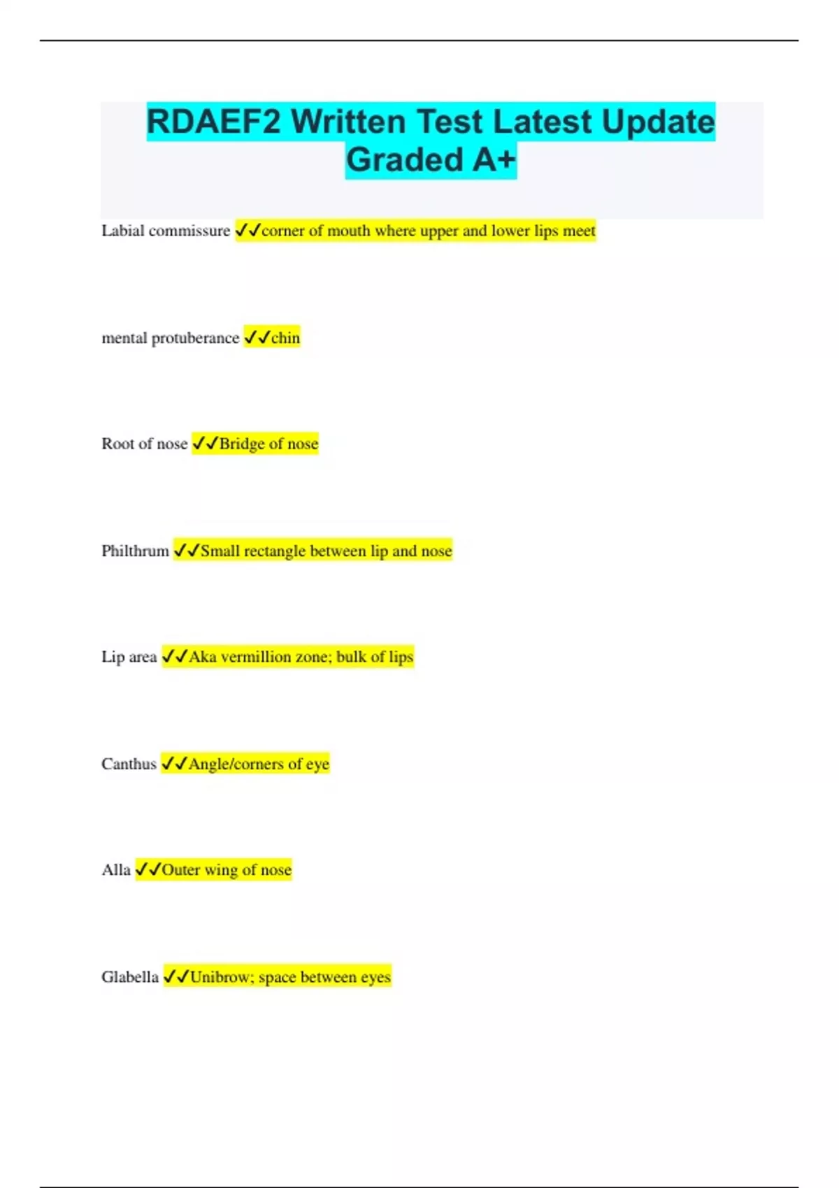 RDAEF2 Written Test Latest Update Graded A+ - RDAEF2 Written - Stuvia US