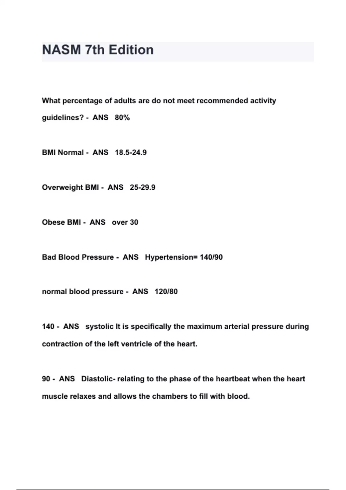 NASM 7th Edition 2024 QUESTIONS & ANSWERS 2024 ( A+ GRADED 100% ...