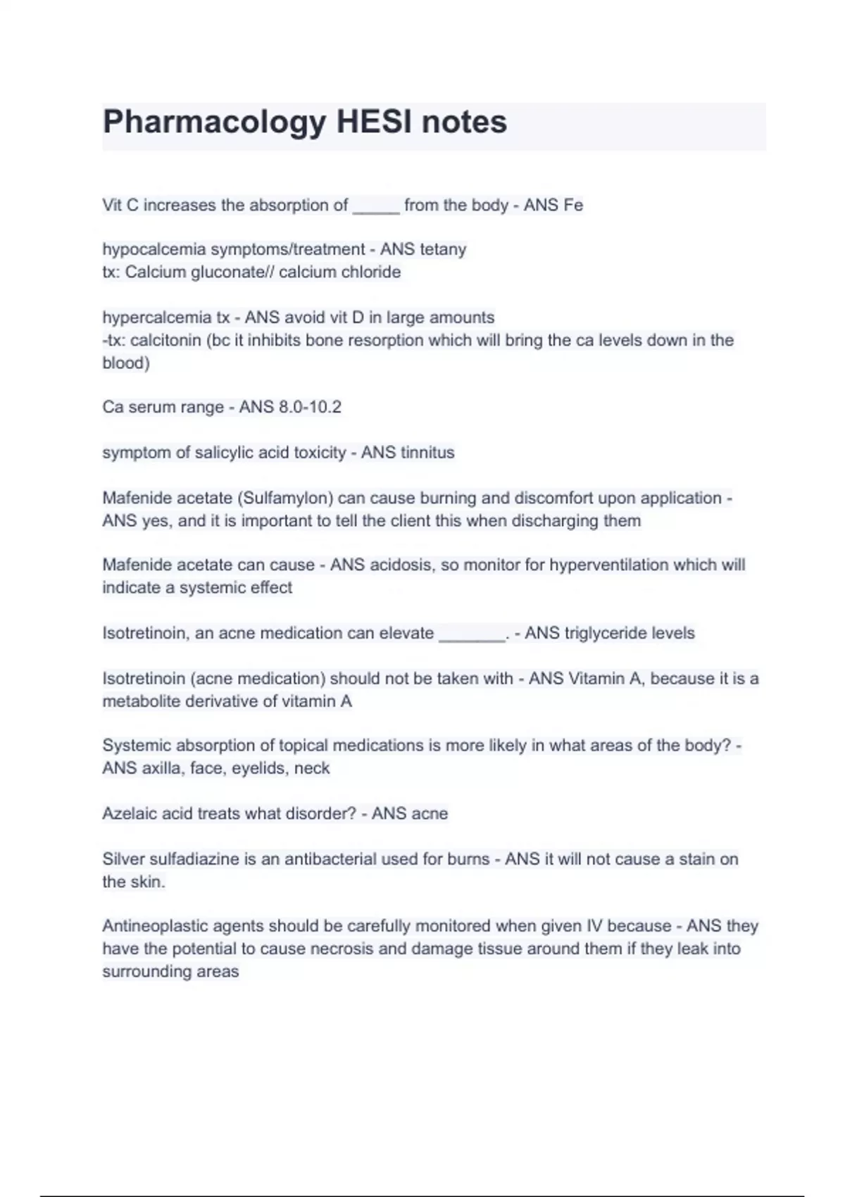 Pharmacology HESI notes Exam 2024/2025 Questions With Verified ...