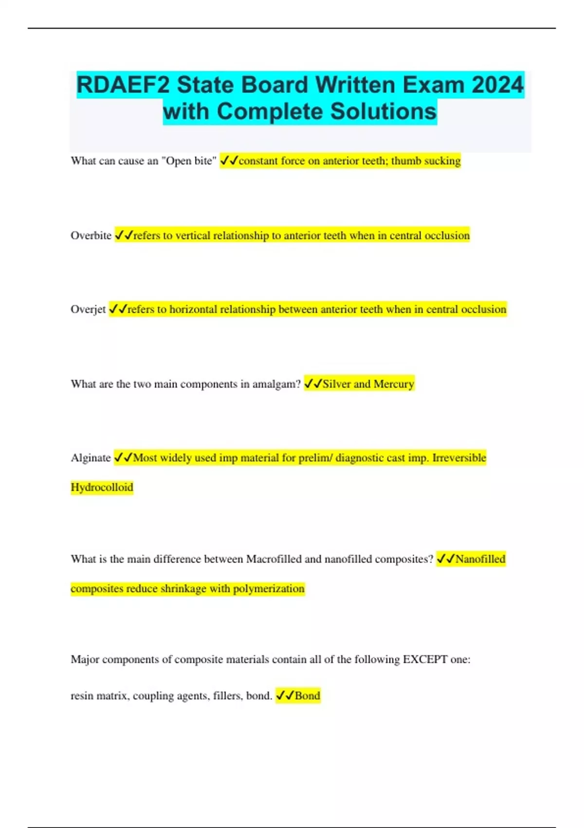 RDAEF2 State Board Written Exam 2024 with Complete Solutions - RDAEF2 ...