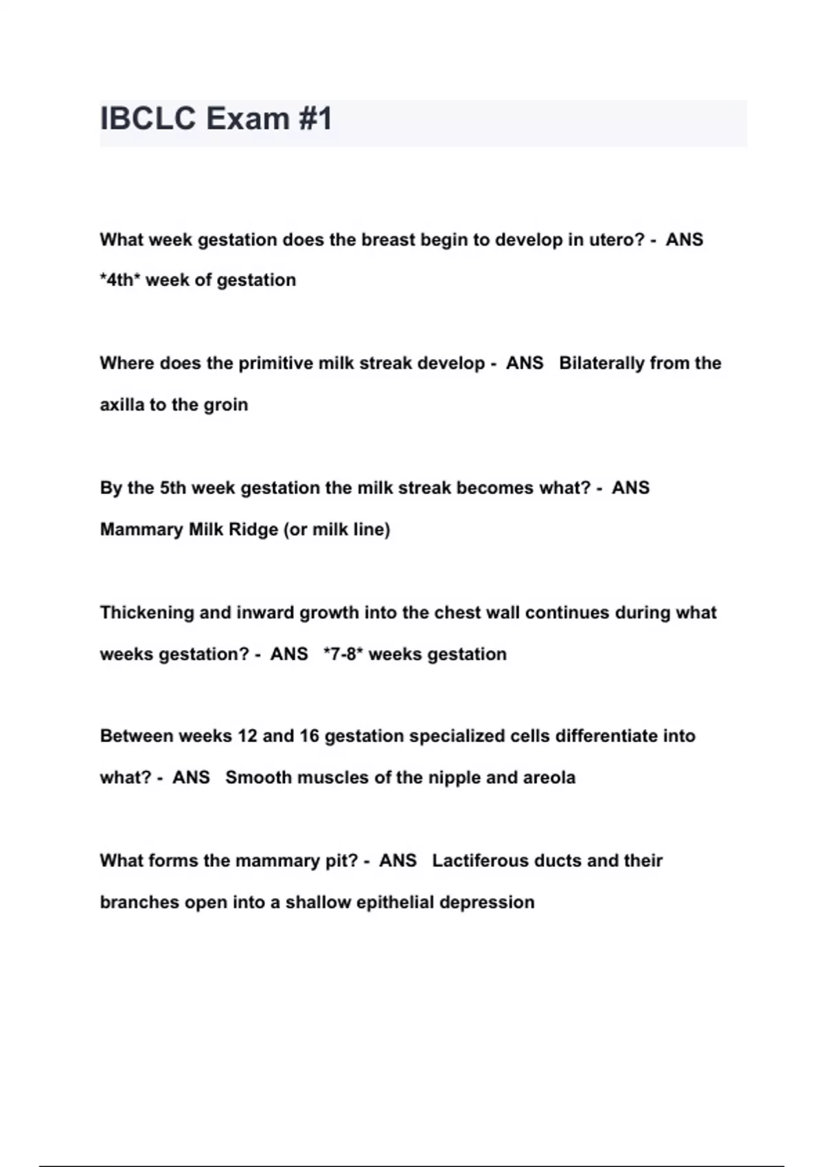 IBCLC Exam #1 QUESTIONS & ANSWERS 2024 ( A+ GRADED 100% VERIFIED ...