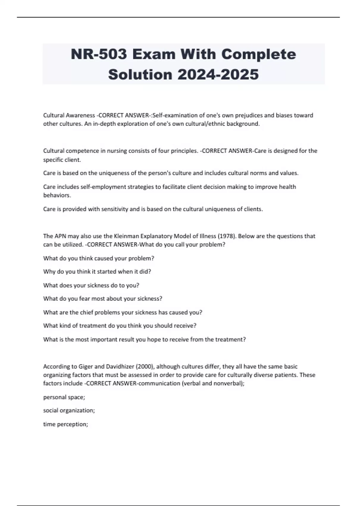 NR-503 Exam With Complete Solution - NR503 - Stuvia US