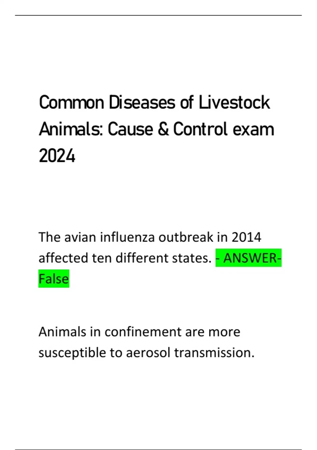 Common Diseases of Livestock Animals: Cause & Control exam 2024 ...