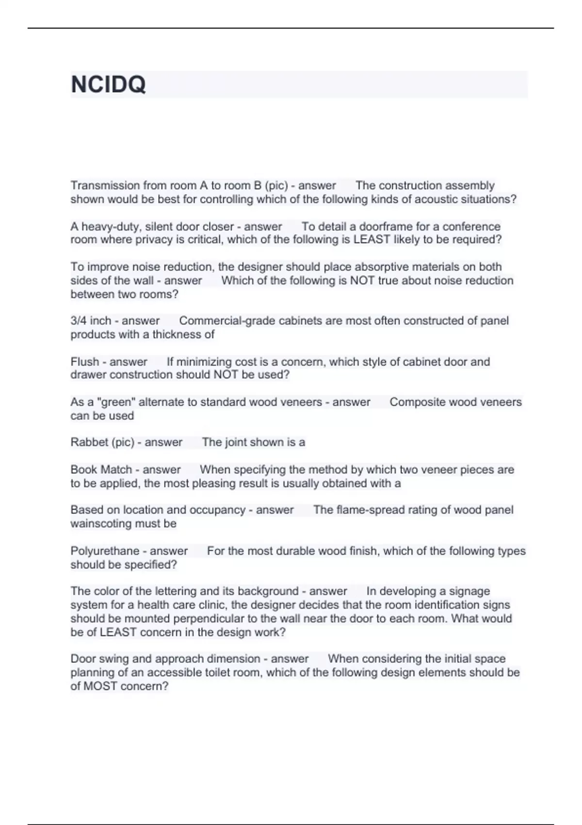 NCIDQ QUESTIONS WITH CORRECT ANSWERS 2024 - NCIDQ - Stuvia US