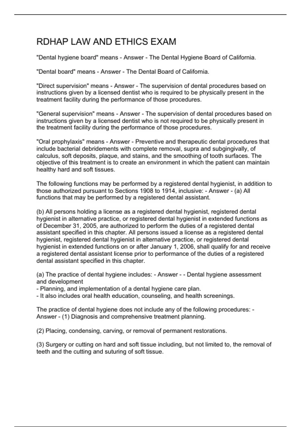 RDHAP Law and Ethics Exam - RDHAP - Stuvia US