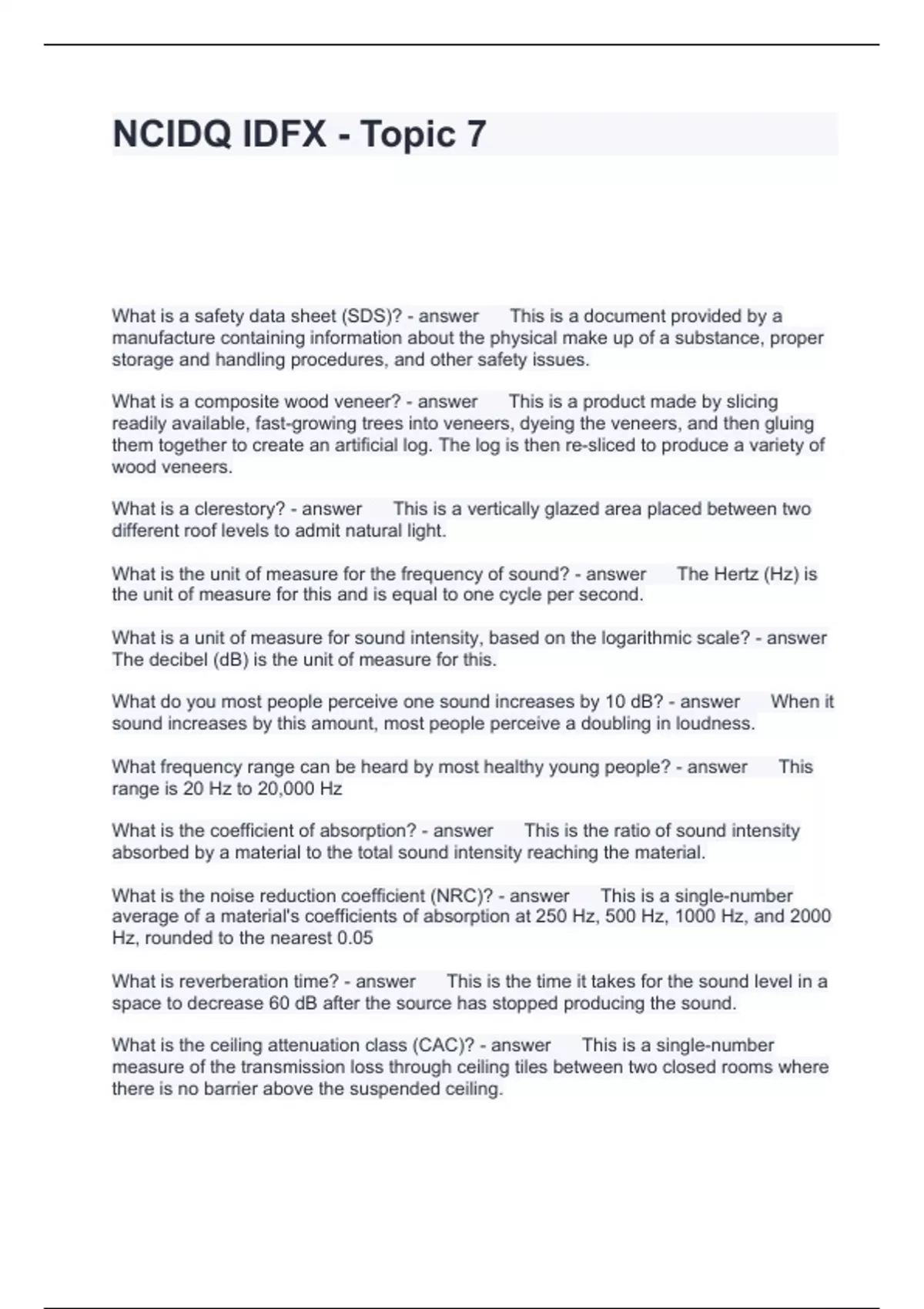 NCIDQ IDFX - Topic 7 Questions and Answers 2024 - NCIDQ - Stuvia US