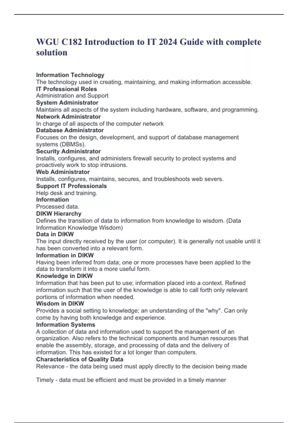 WGU C182 Introduction to IT 2024 Guide with complete solution - WGU ...