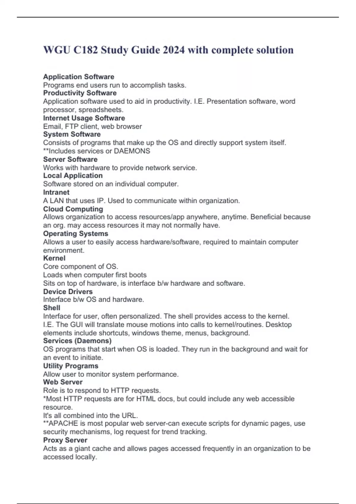 WGU C182 Study Guide 2024 with complete solution - WGU C182 - Stuvia US