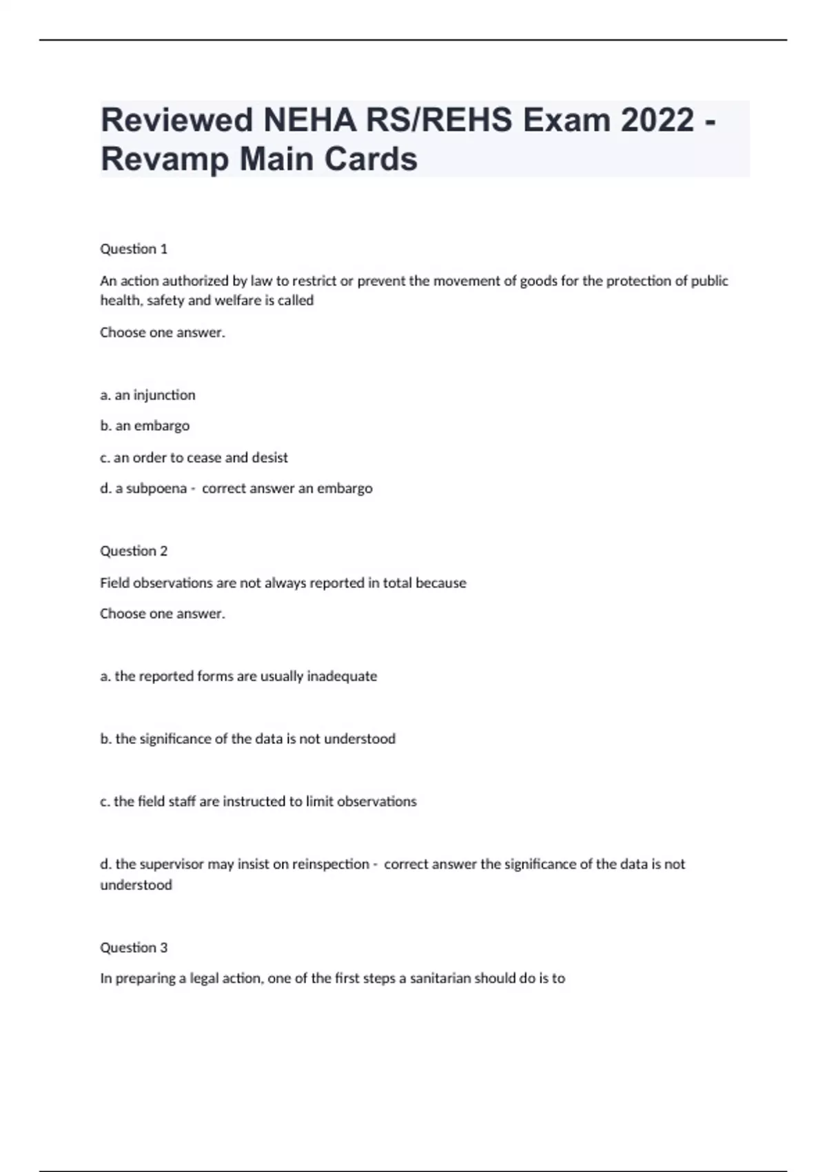 Reviewed NEHA RS/REHS Exam 2022 - Revamp Main Cards passed - REHS ...