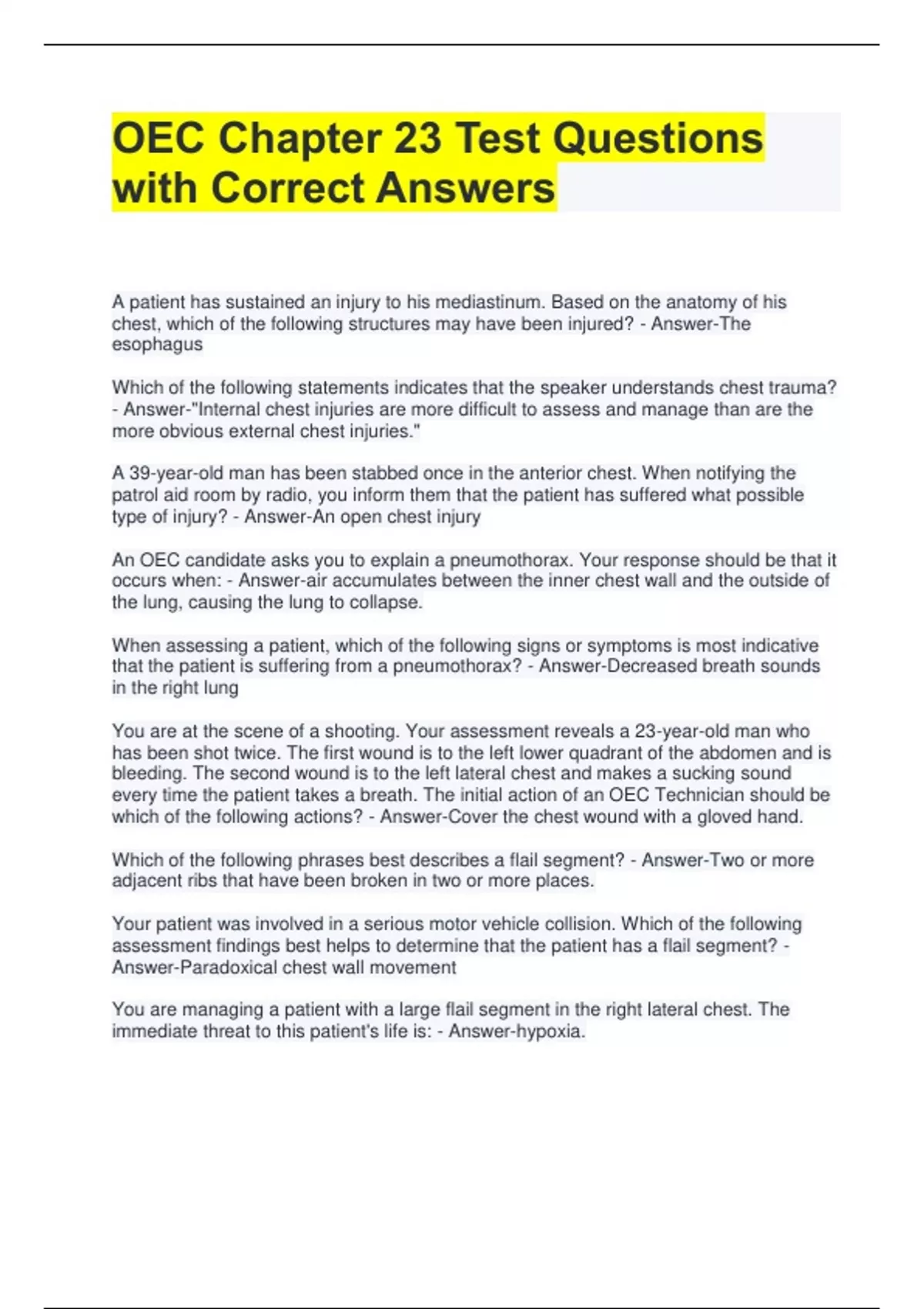 OEC Chapter 23 Test Questions with Correct Answers - OEC - Stuvia US