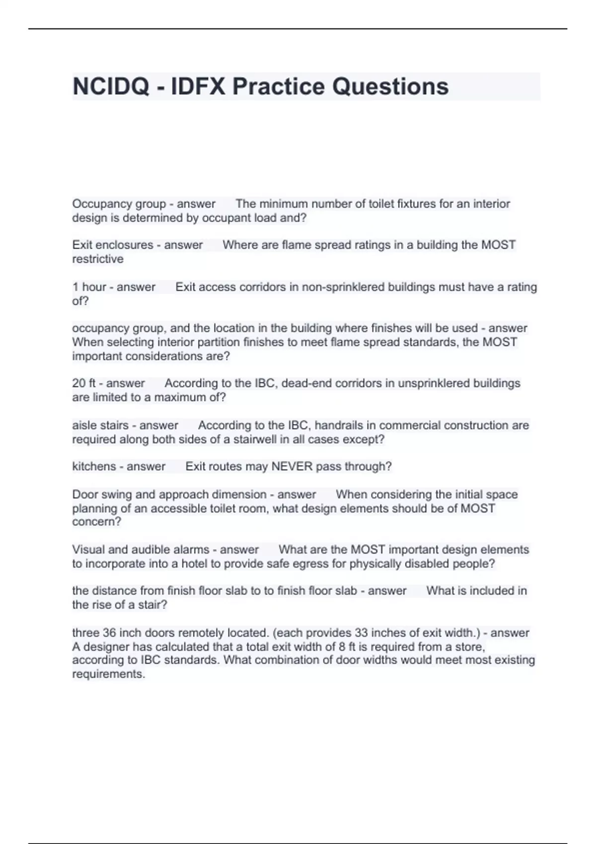 NCIDQ - IDFX Practice Questions and Answers 2024 - NCIDQ - Stuvia US